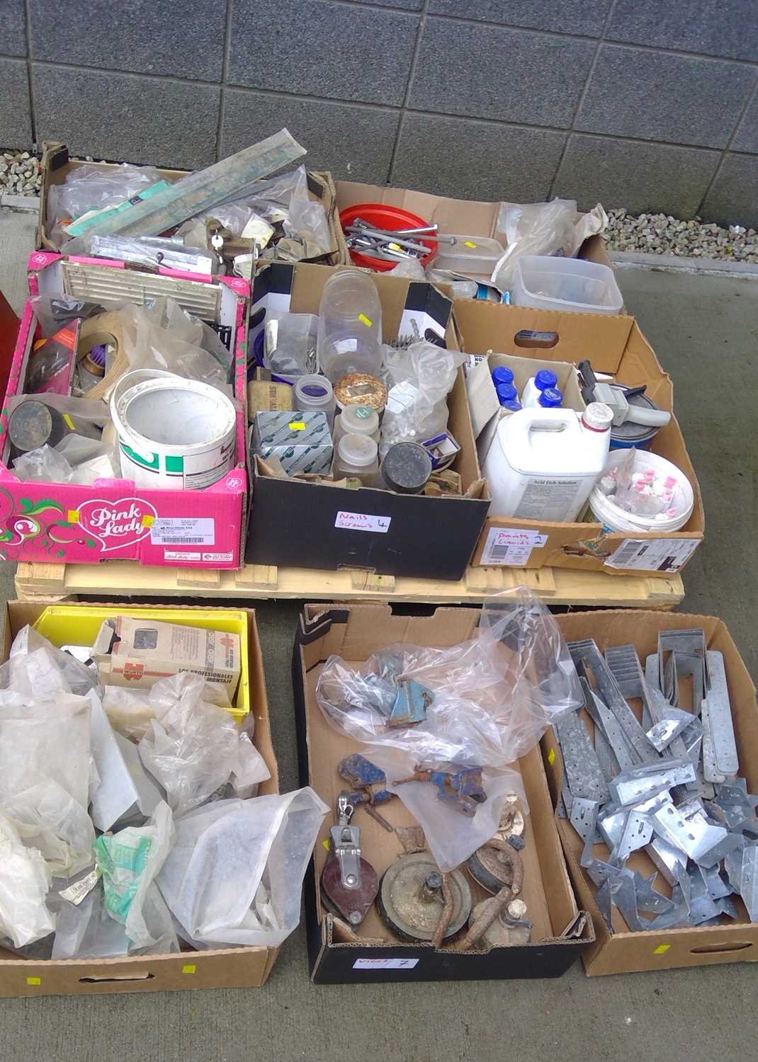 Lot 97 - Boxes of Building Materials. Mastic, Fixings,