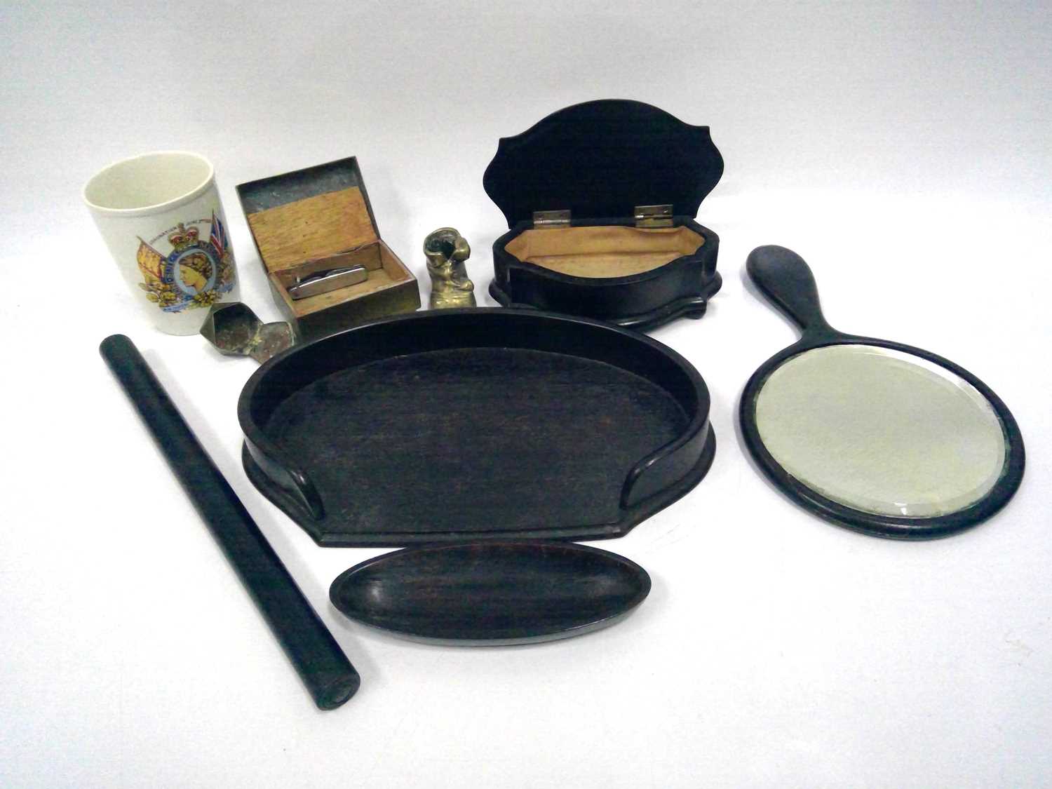 Lot 99 - A vintage Ebony dressing table set, two small