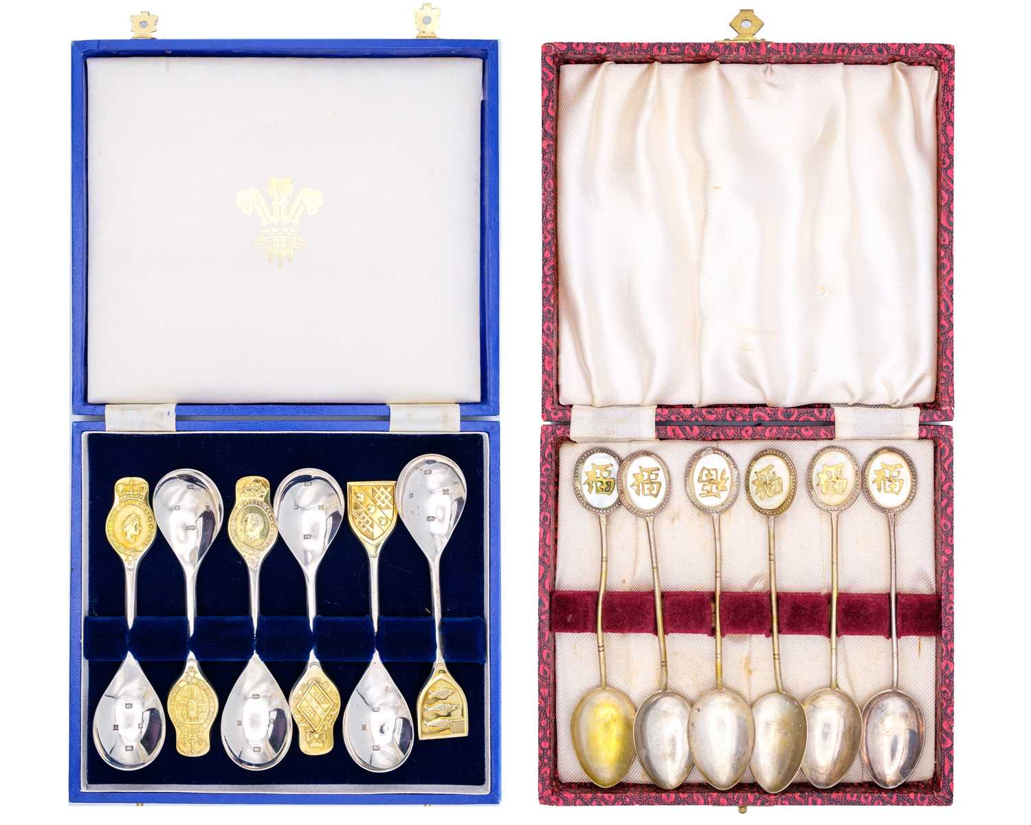 Lot 185 - A cased set of six modern silver and gilt