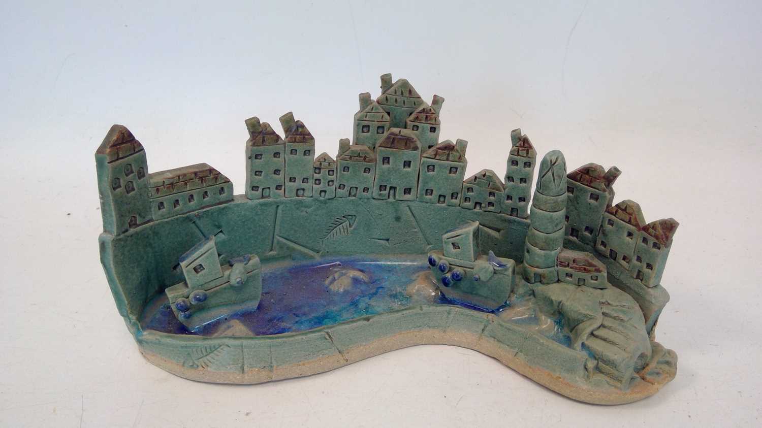 Lot 26 - A Perry Marsh studio pottery harbour scene,