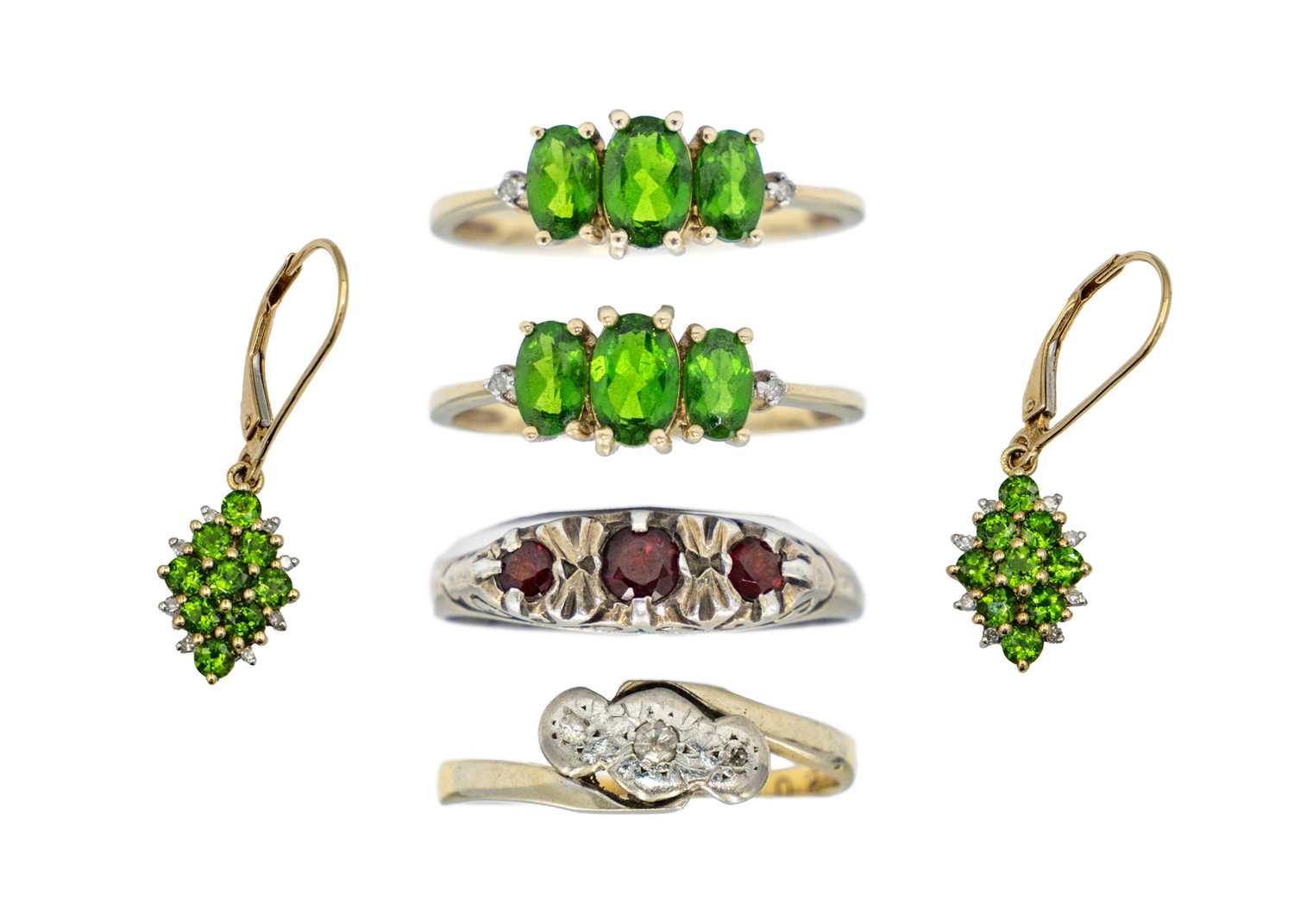 Lot 118 - Four gem set rings and a pair of gem-set