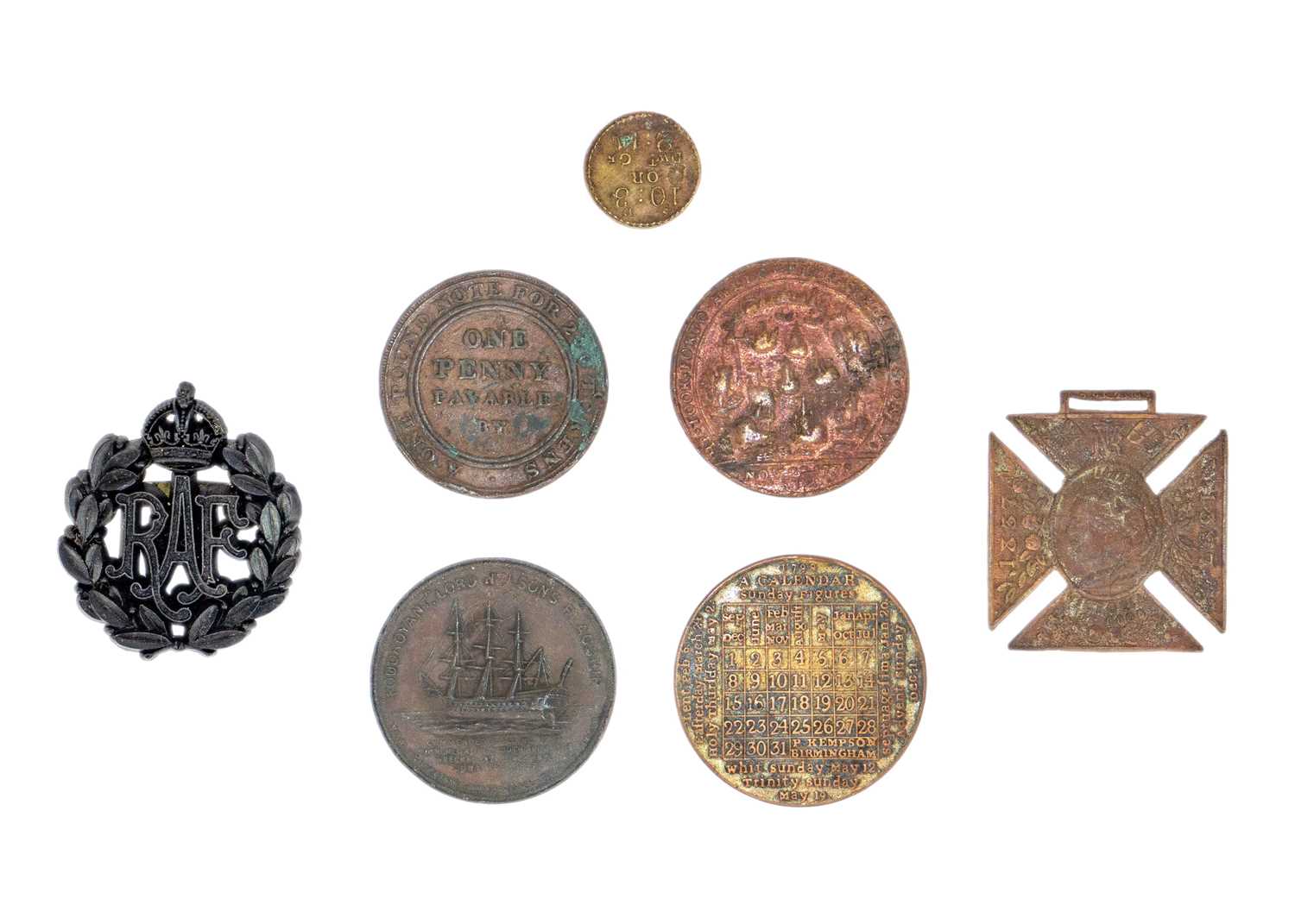 Lot 206 - 18th Century coin weight, tokens, medallion,