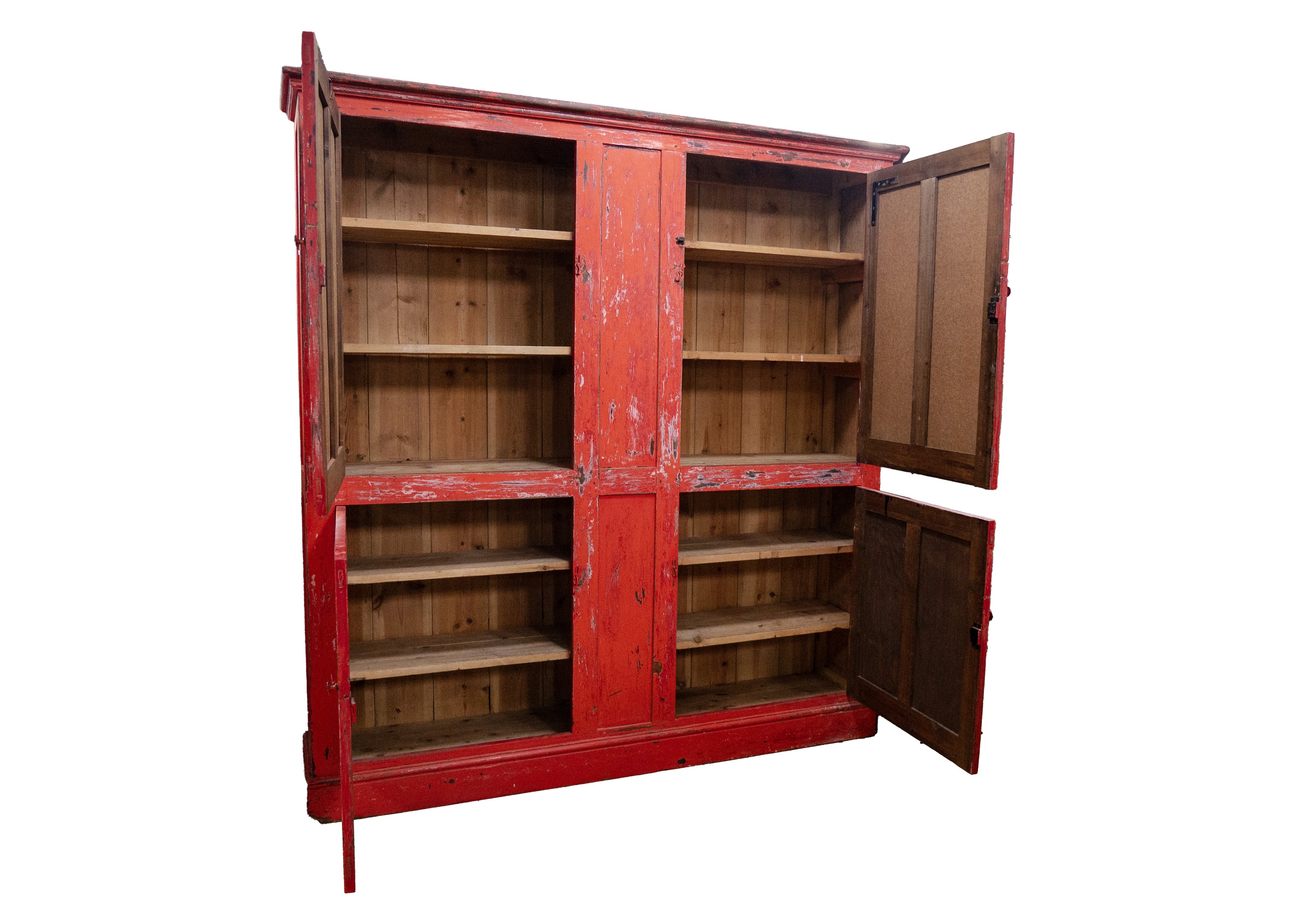 Lot 313 - A large red-painted pine cupboard, circa