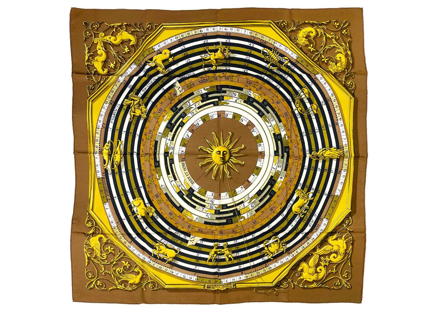 Lot 301 - HERMES - A silk scarf in 'Dies et Hore