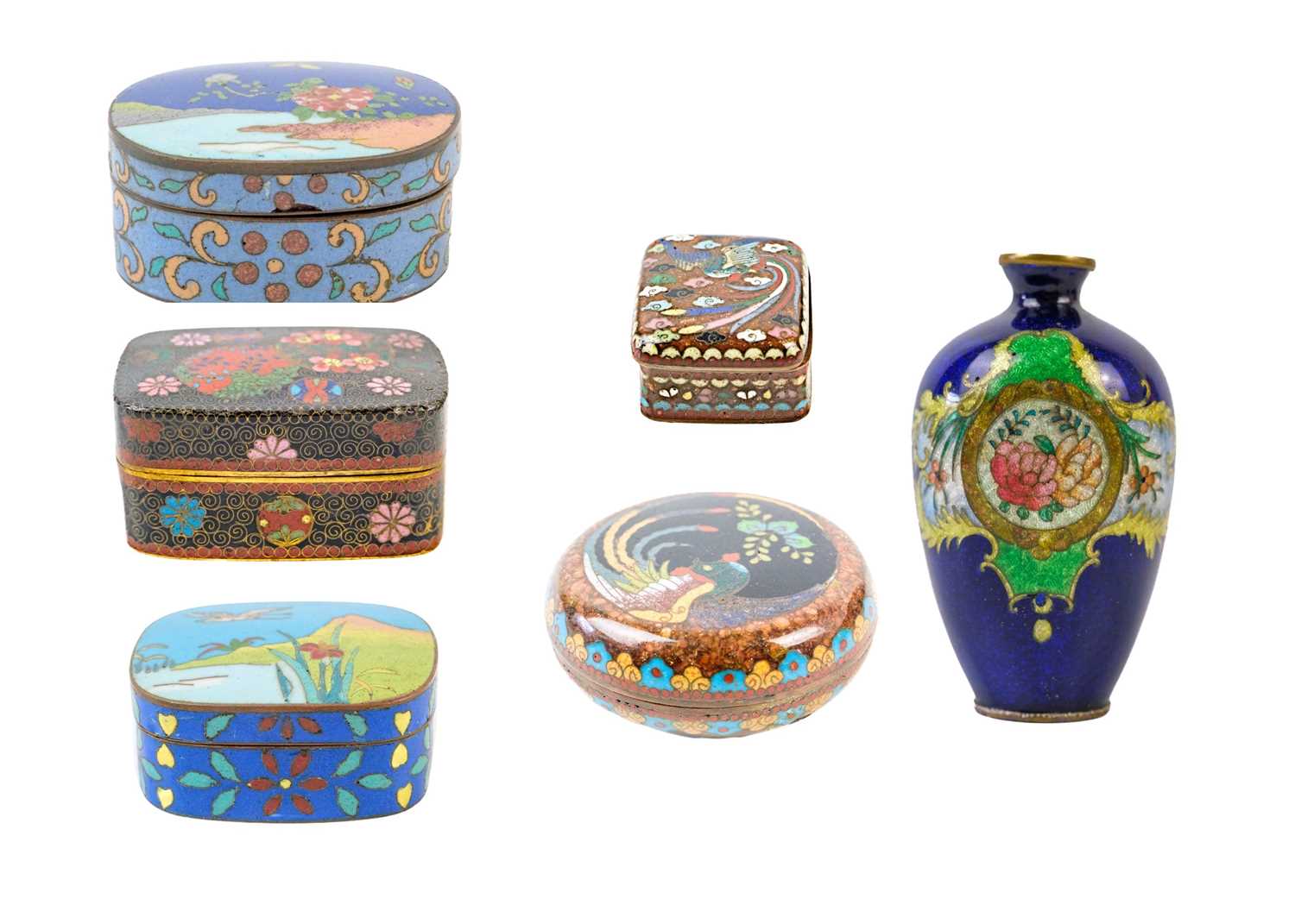 Lot 1010 - Four Japanese cloisonne boxes and covers,
