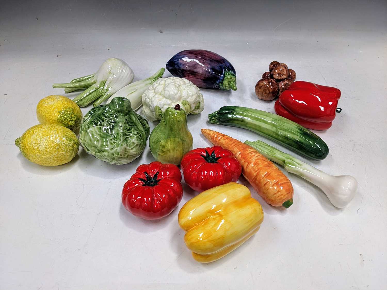 Lot 279 - Decorative ceramic fruit and vegetables,