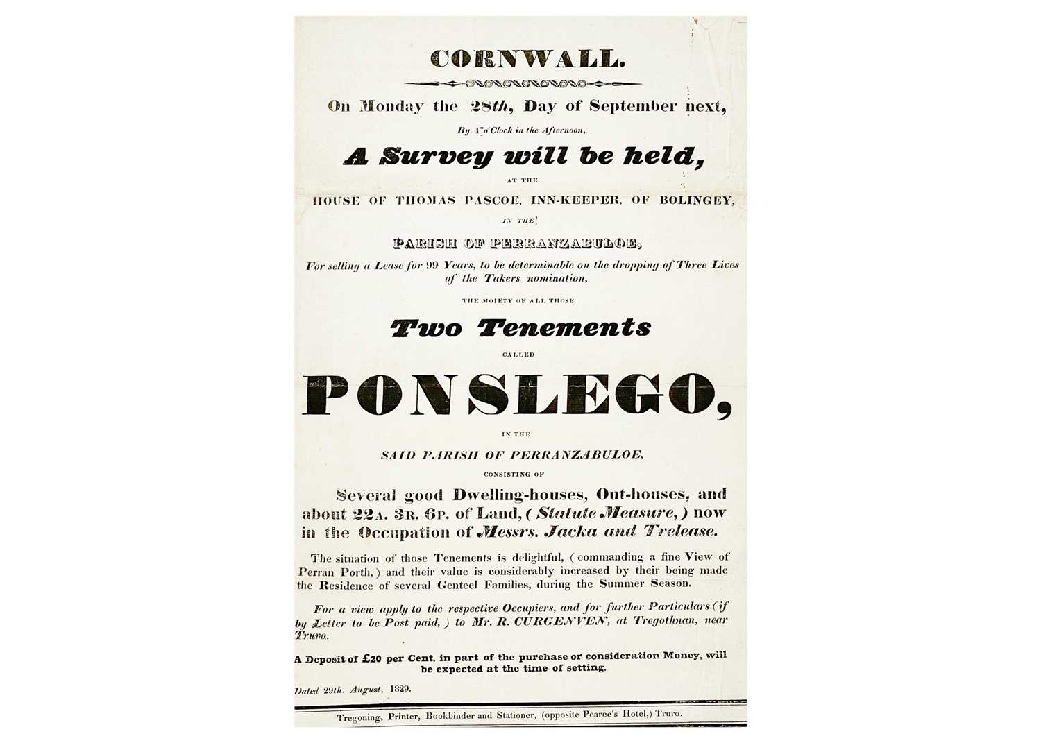 Lot 176 - (Cornwall) An early 19th century advertising