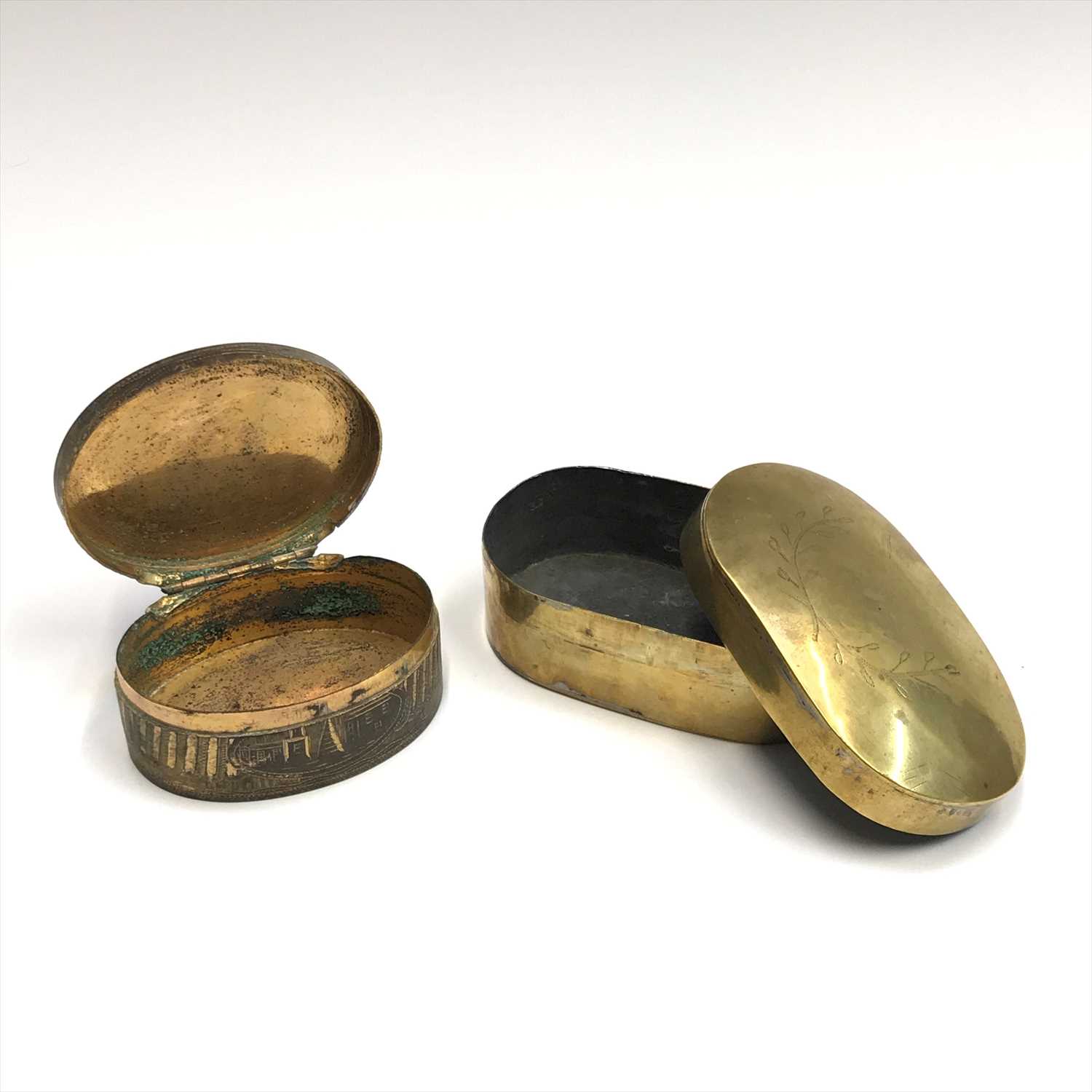 Lot 43 - Two Georgian brass snuff boxes, one with