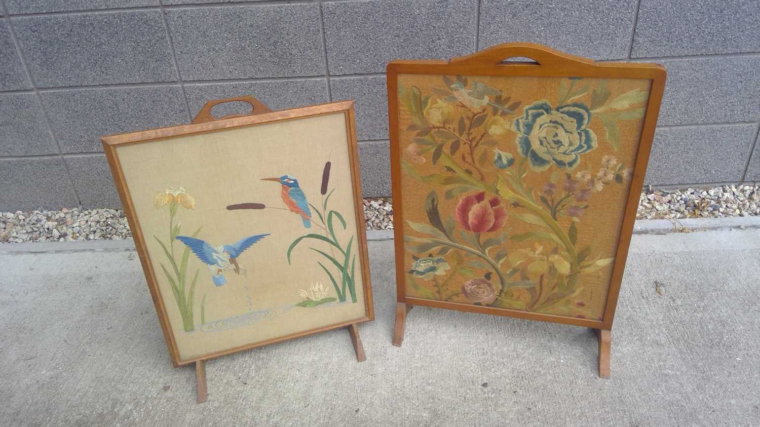 Lot 290 - Two, Embroidered Fire Screens. The Screens