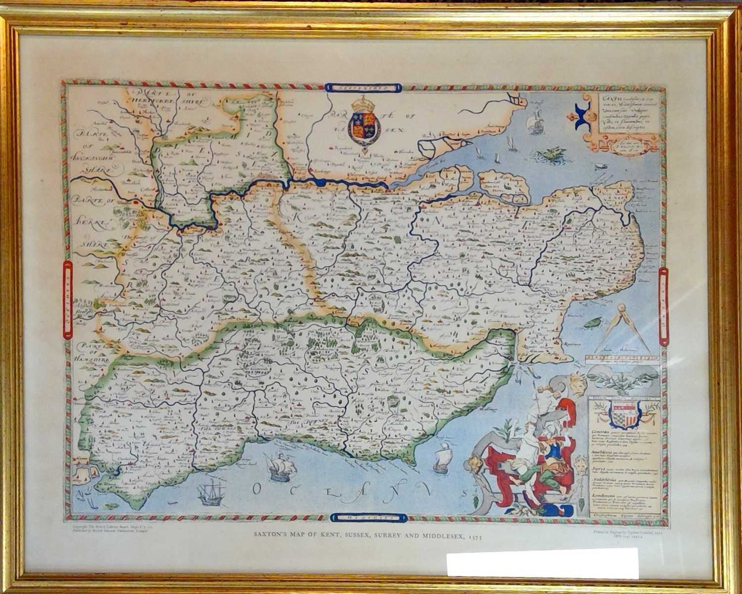 Lot 173 - A Saxton's map of Kent, Sussex, Surrey and