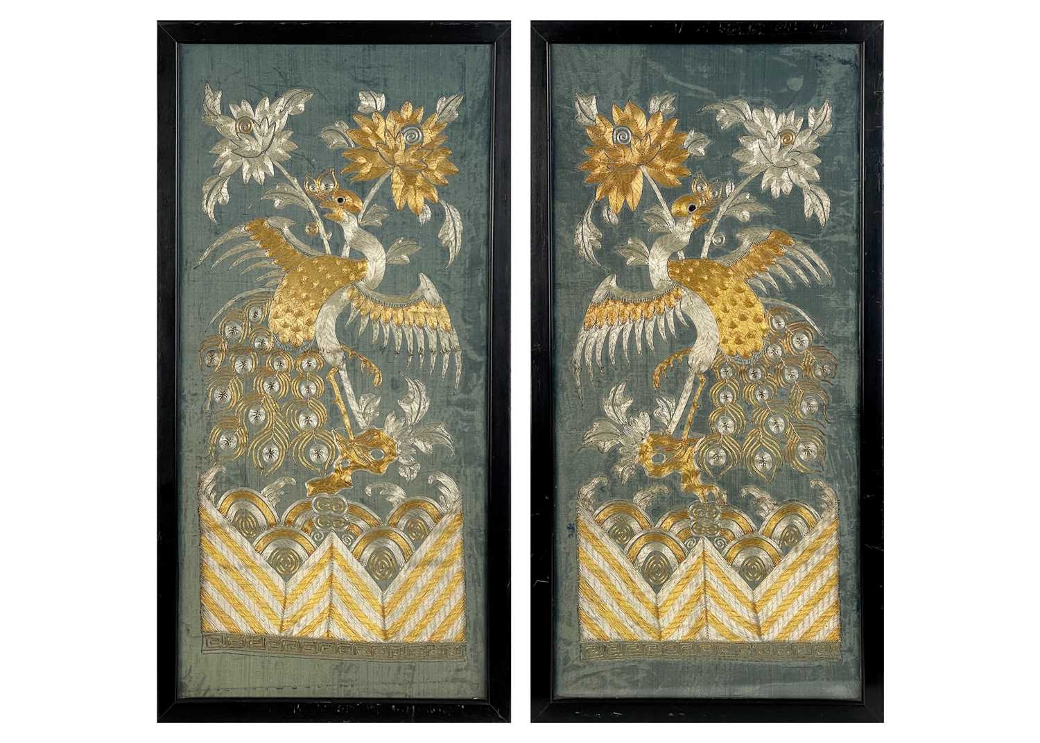 Lot 137 - A pair of Chinese silk and metal thread