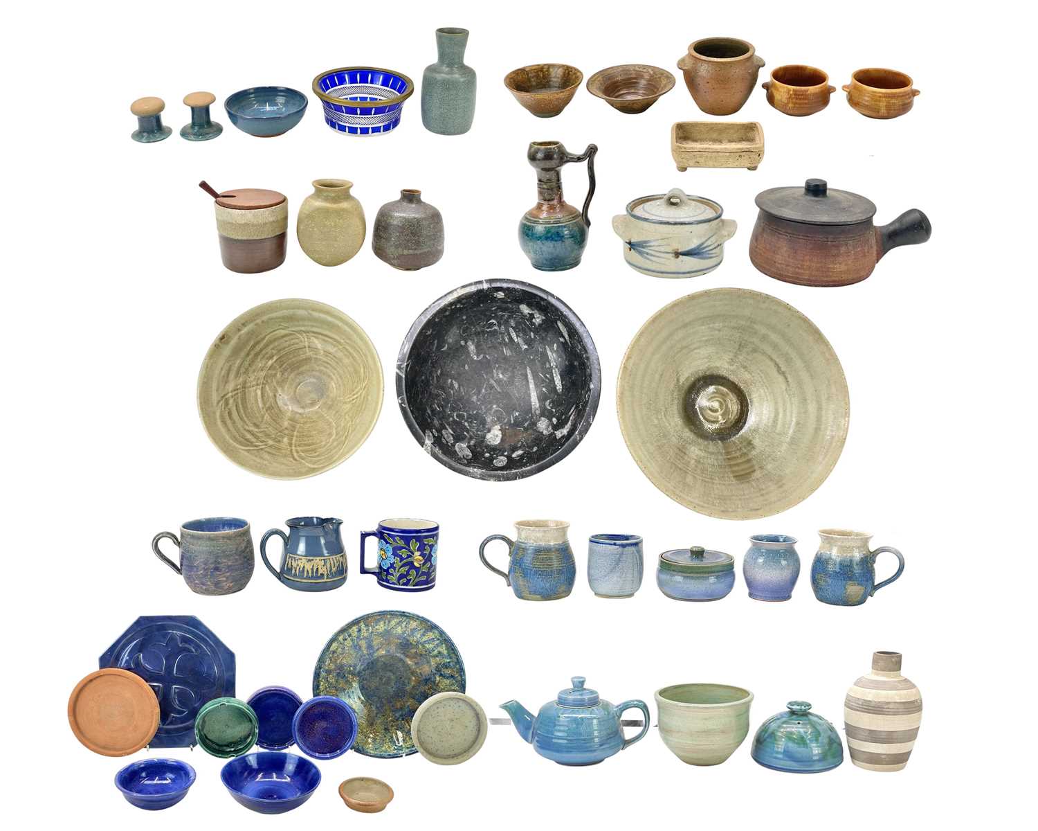 Lot 314 - An orthoceras bowl and studio pottery,