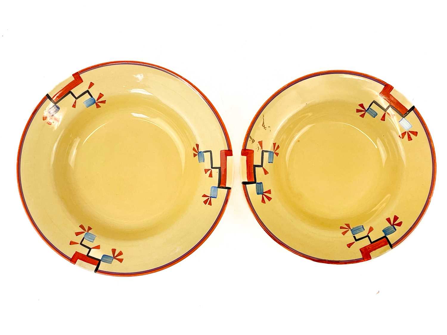 Lot 690 - Two Clarice Cliff Ravel red variant pattern