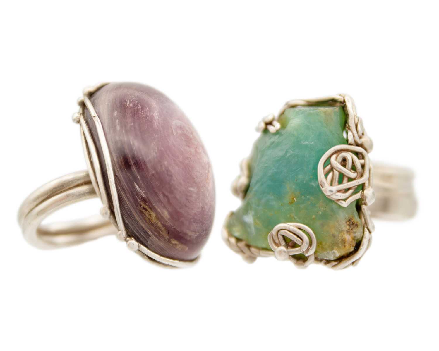 Lot 94 - HELEN FEILER - Two silver semi-precious stone