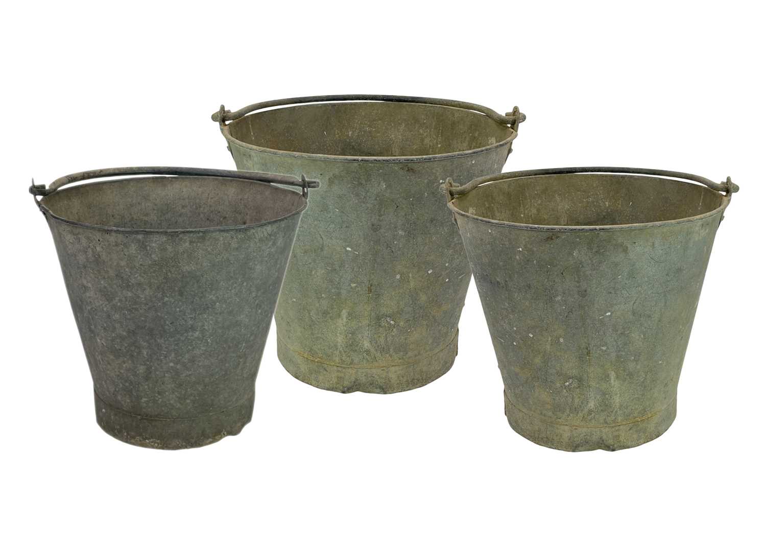 Lot 599 - Three galvanised buckets.