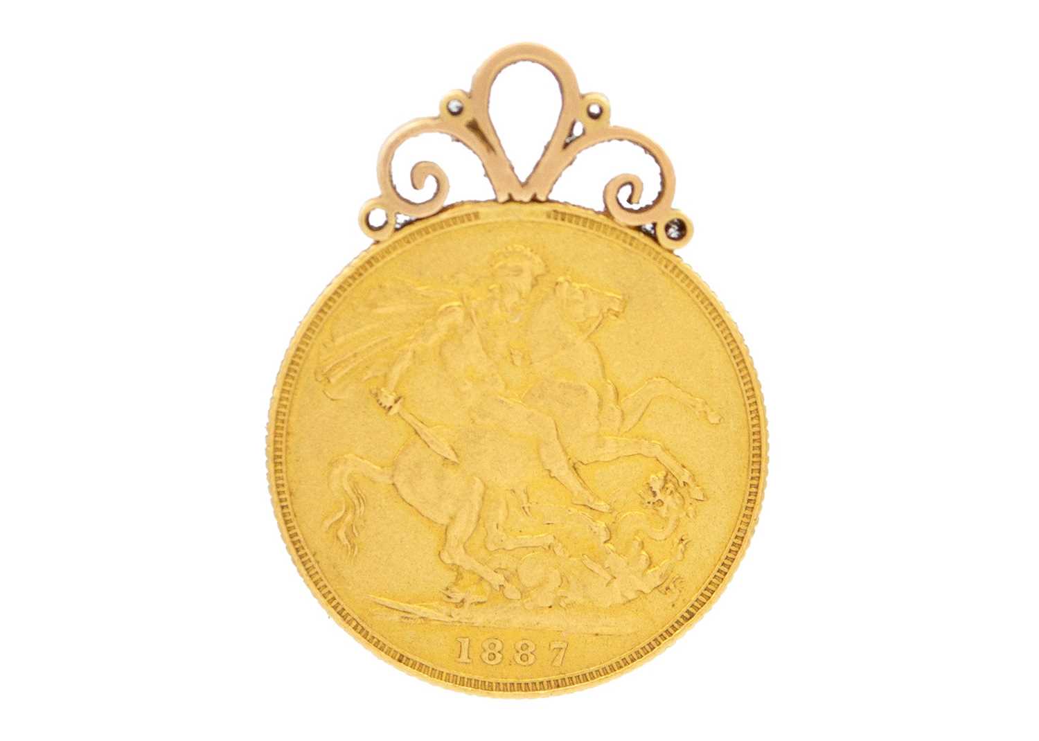 Lot 132 - A 9ct mounted 1887 sovereign gold coin