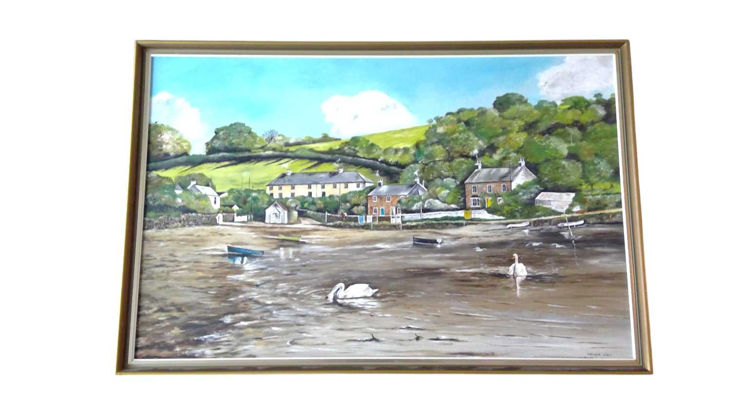 Lot 75 - Cornish village, signed GROSVENOR CORIN, oil