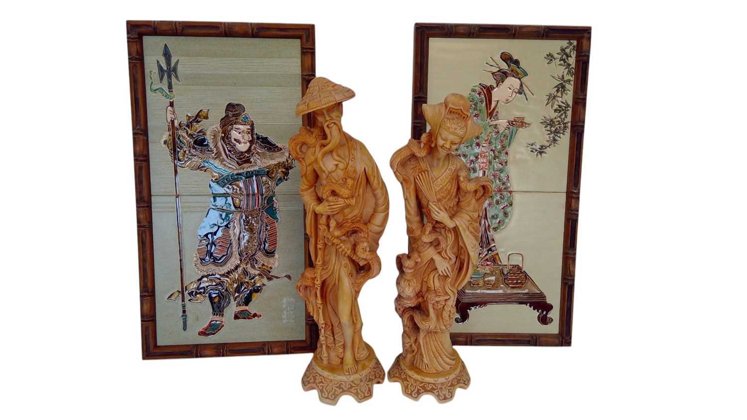 Lot 94 - Two Maw and Co tiled scenes in faux bamboo