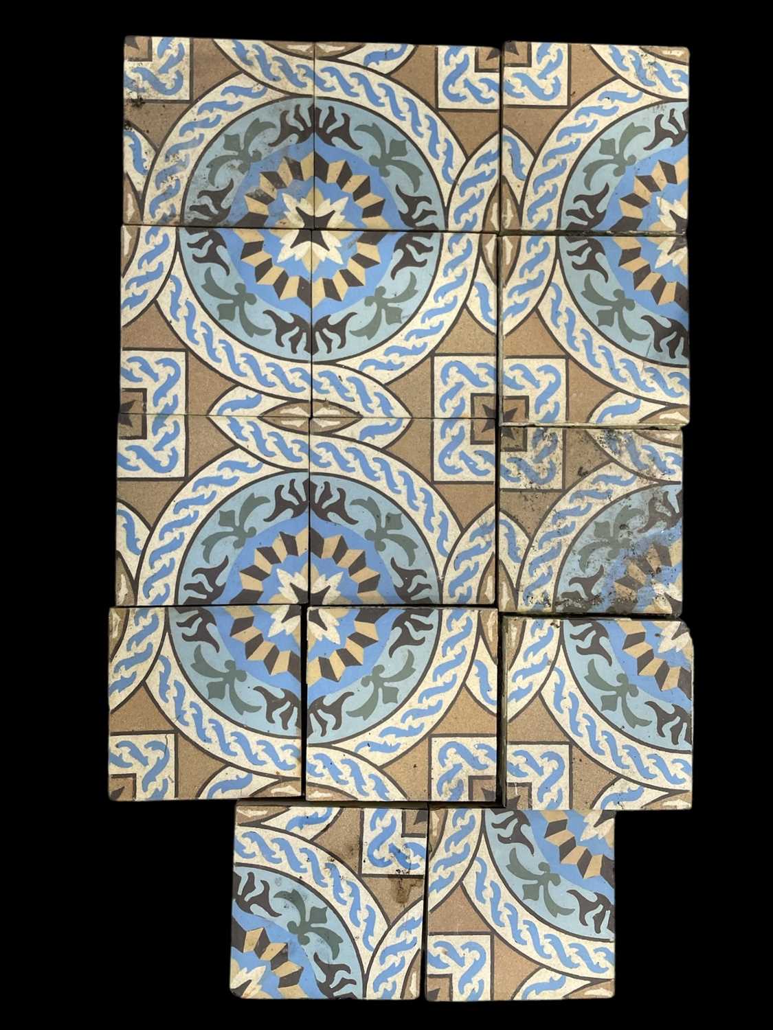 Lot 50 - Fourteen floor tiles 15x15cm, marked S T G H.