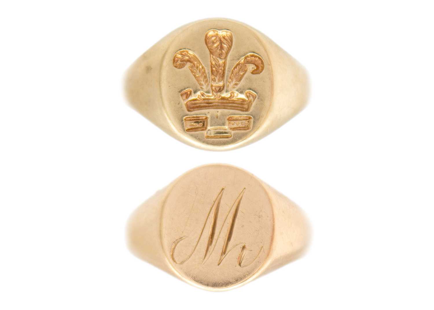 Lot 65 - Two 9k gold ladies' signet rings.