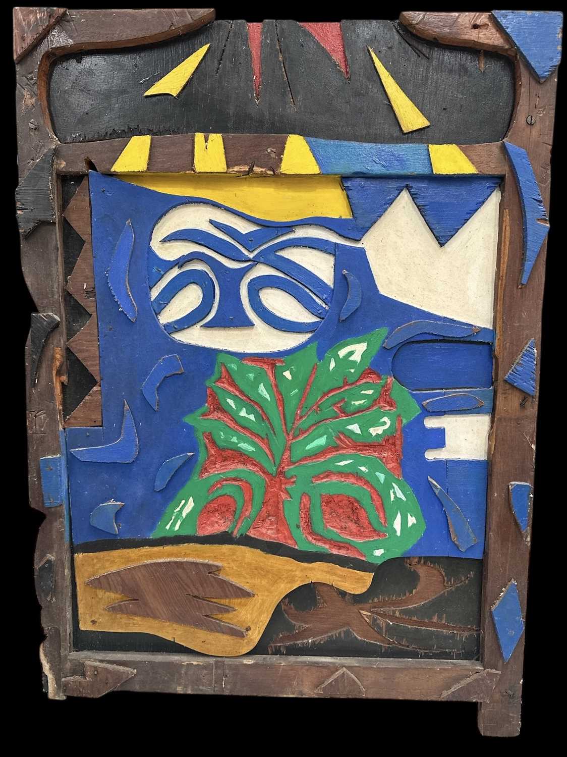 Lot 98 - An Arik Halfon plywood mosaic 90cm x 65cm.