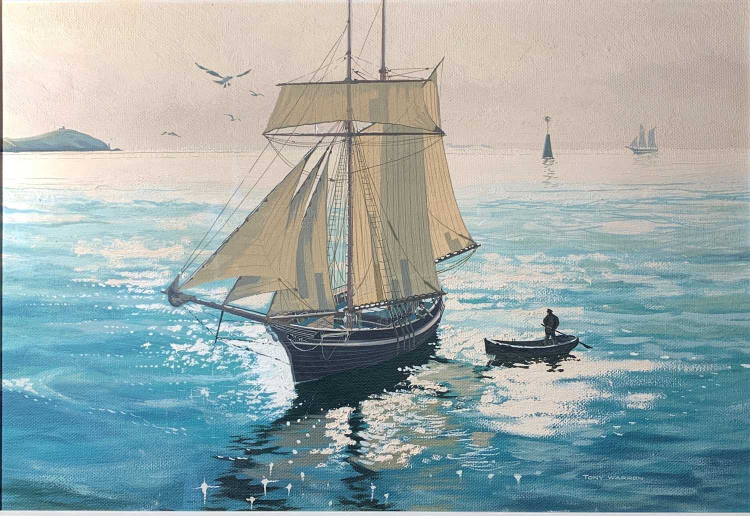 Lot 152 - Tony WARREN (1930-1994) Sunlit Sailing Oil