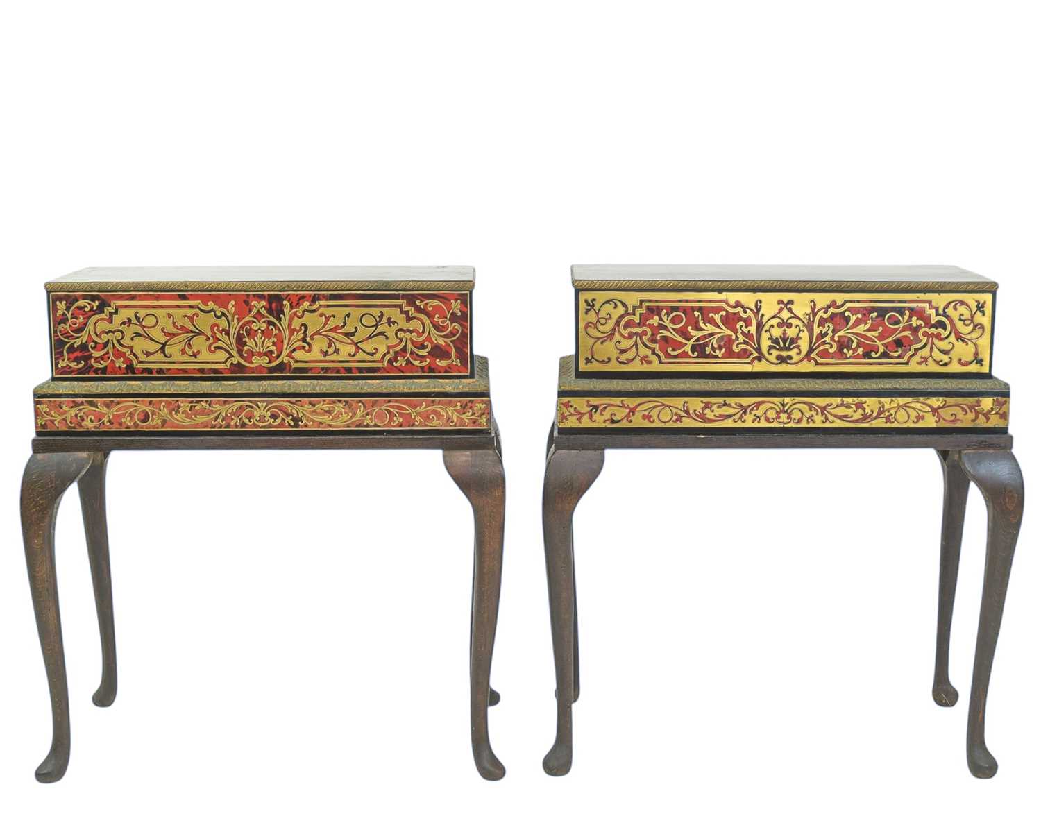 Lot 457 - A pair of ebonised, gilt metal and boulle