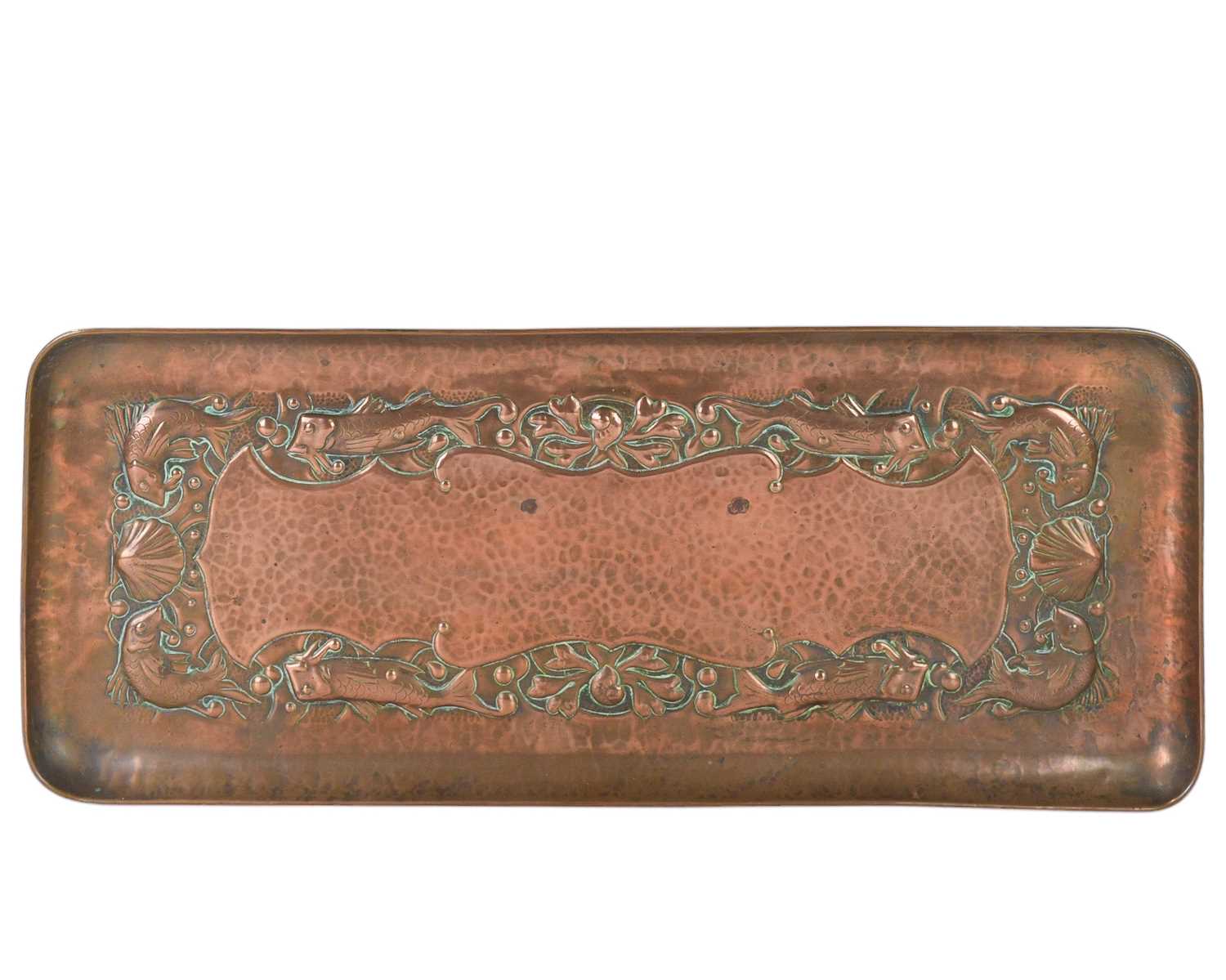 Lot 123 - A Newlyn copper tray of rectangular form.