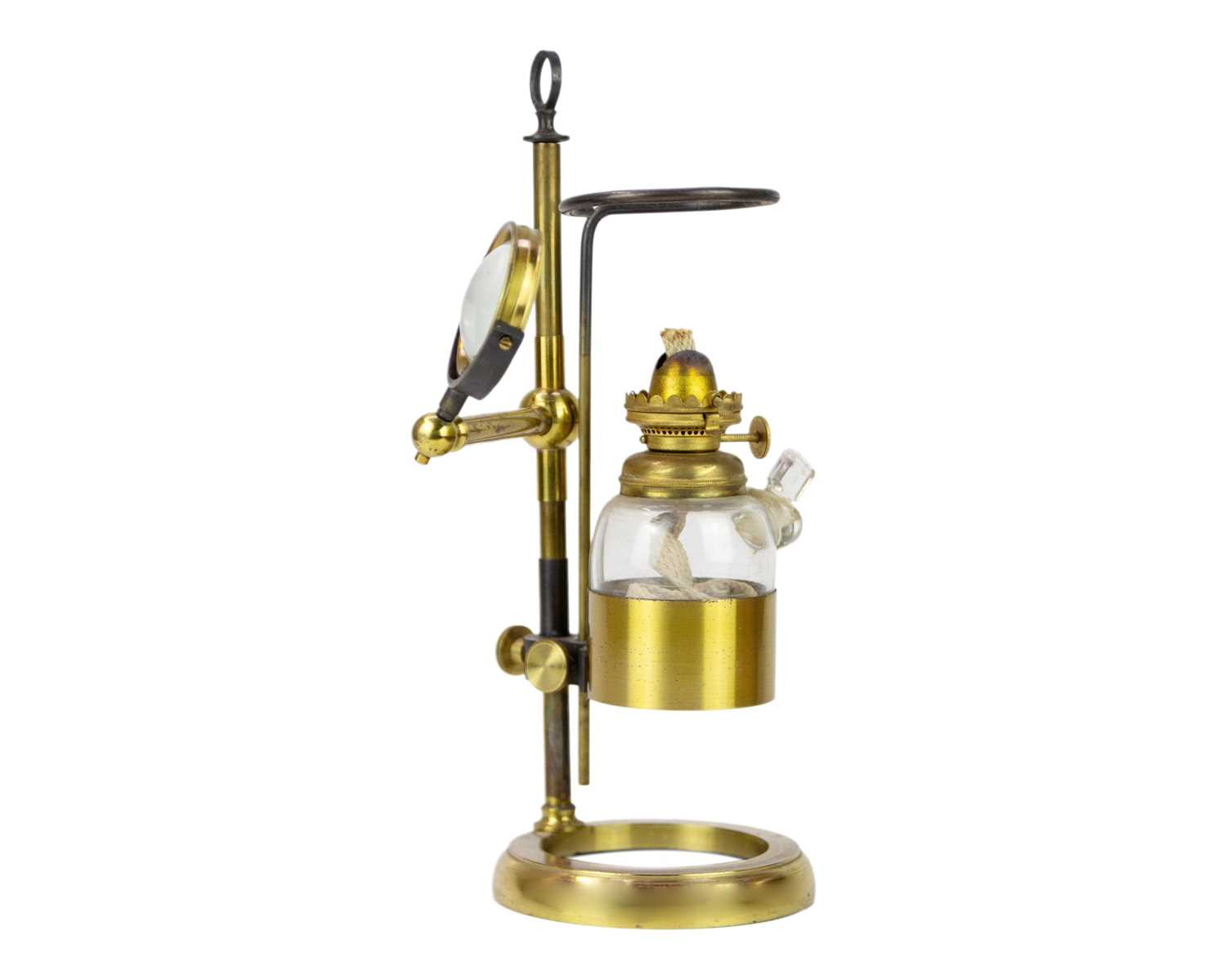 Lot 508 - A brass microscope oil lamp.
