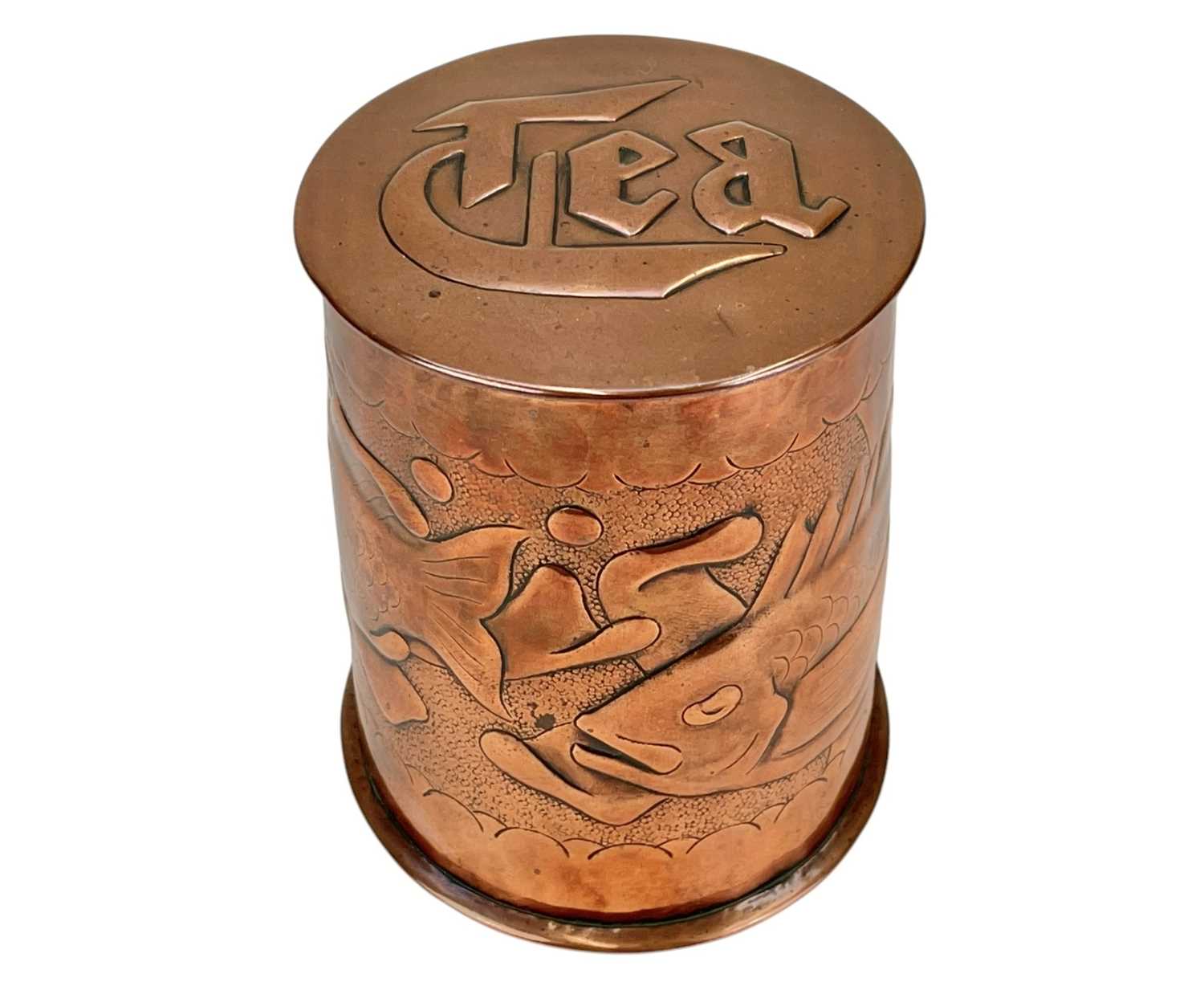 Lot 98 - A Newlyn cylindrical copper tea caddy