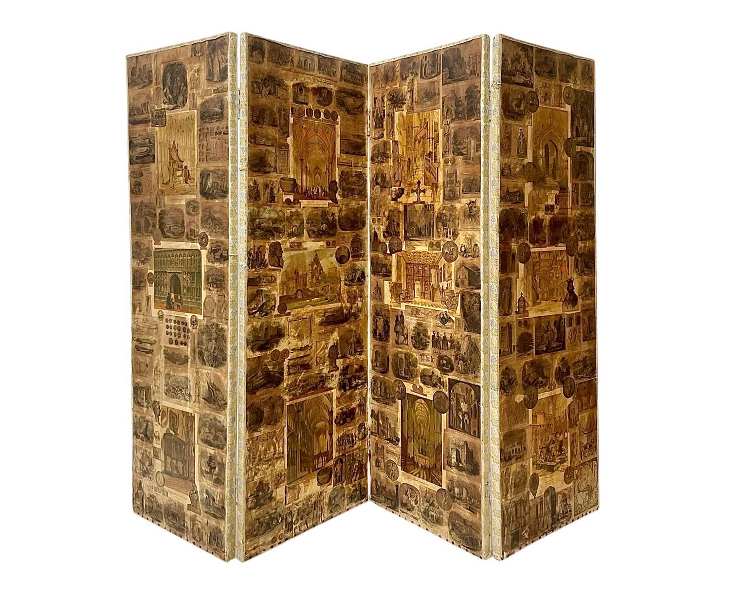 Lot 427 - An Edwardian four fold scrap screen.