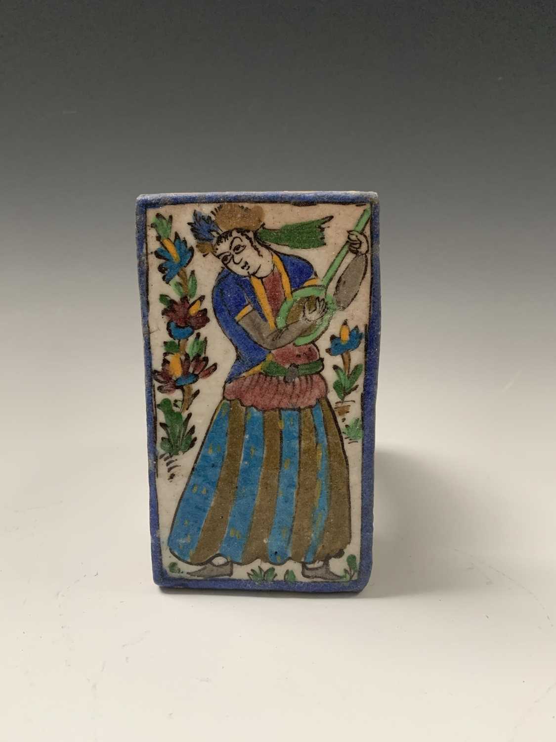 Lot 362 - Three Persian Qajar pottery tiles, 19th