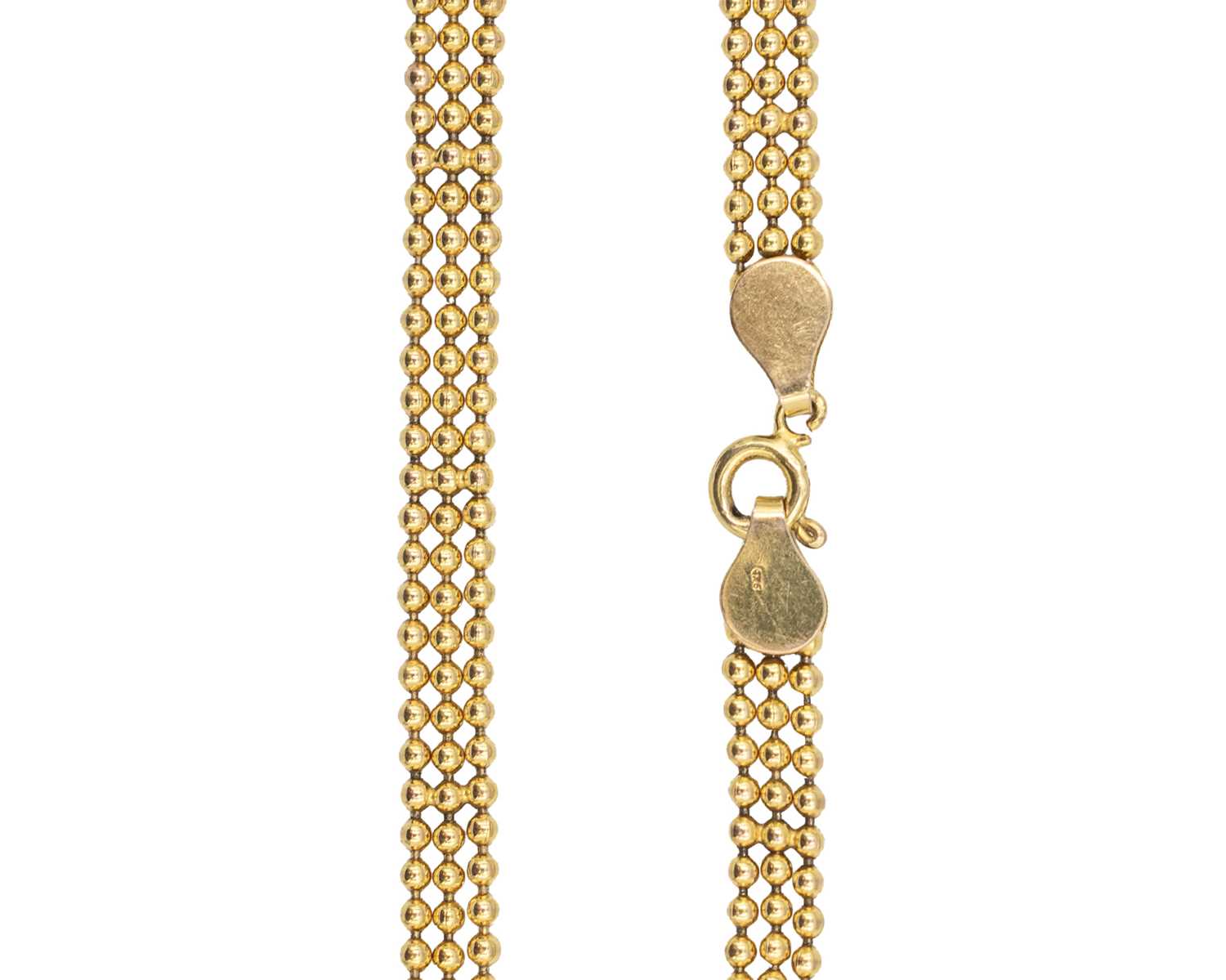 Lot 38 - A 9k gold three-row bead link bracelet.