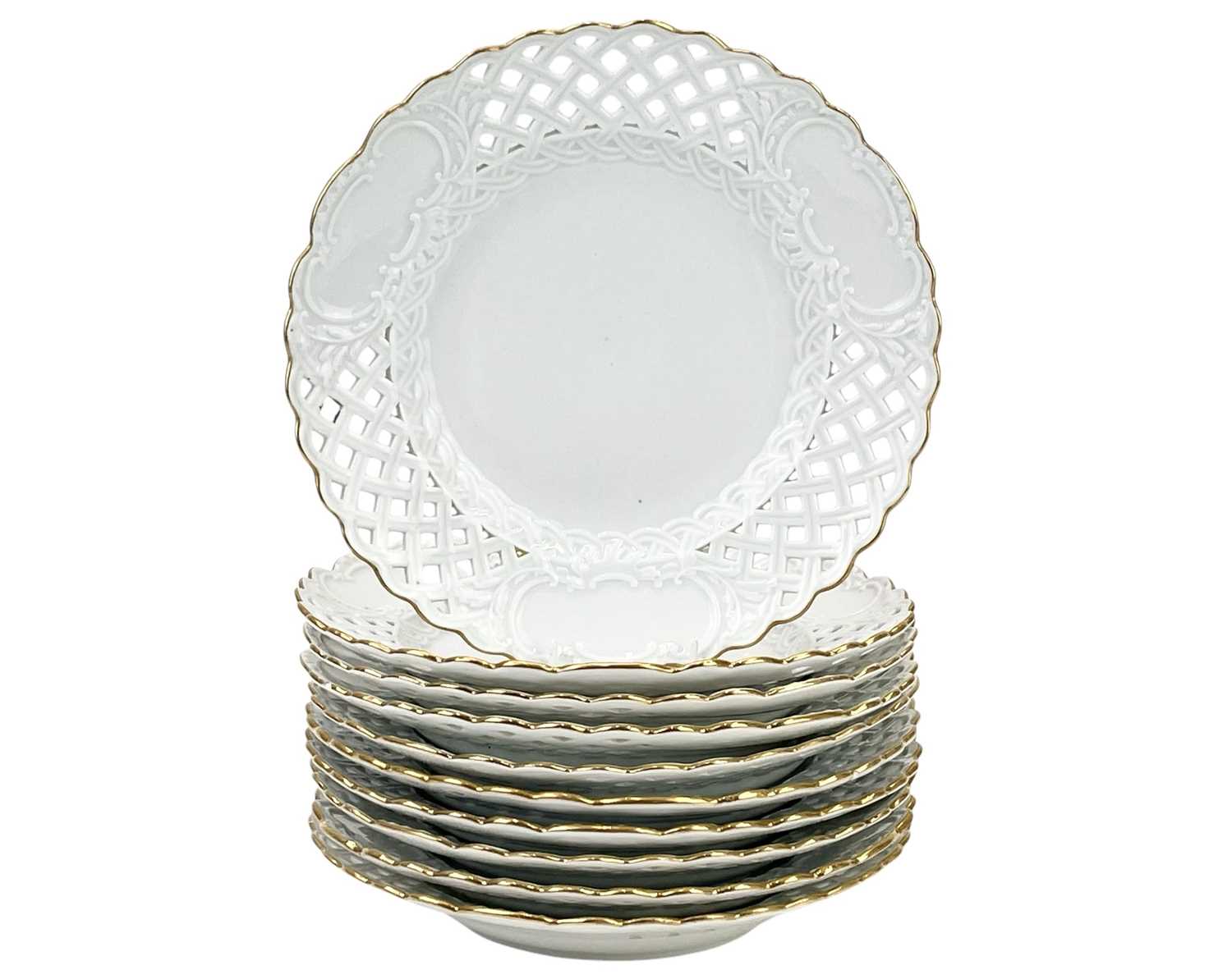 Lot 327 - A set of ten Meissen gilt edged plates.