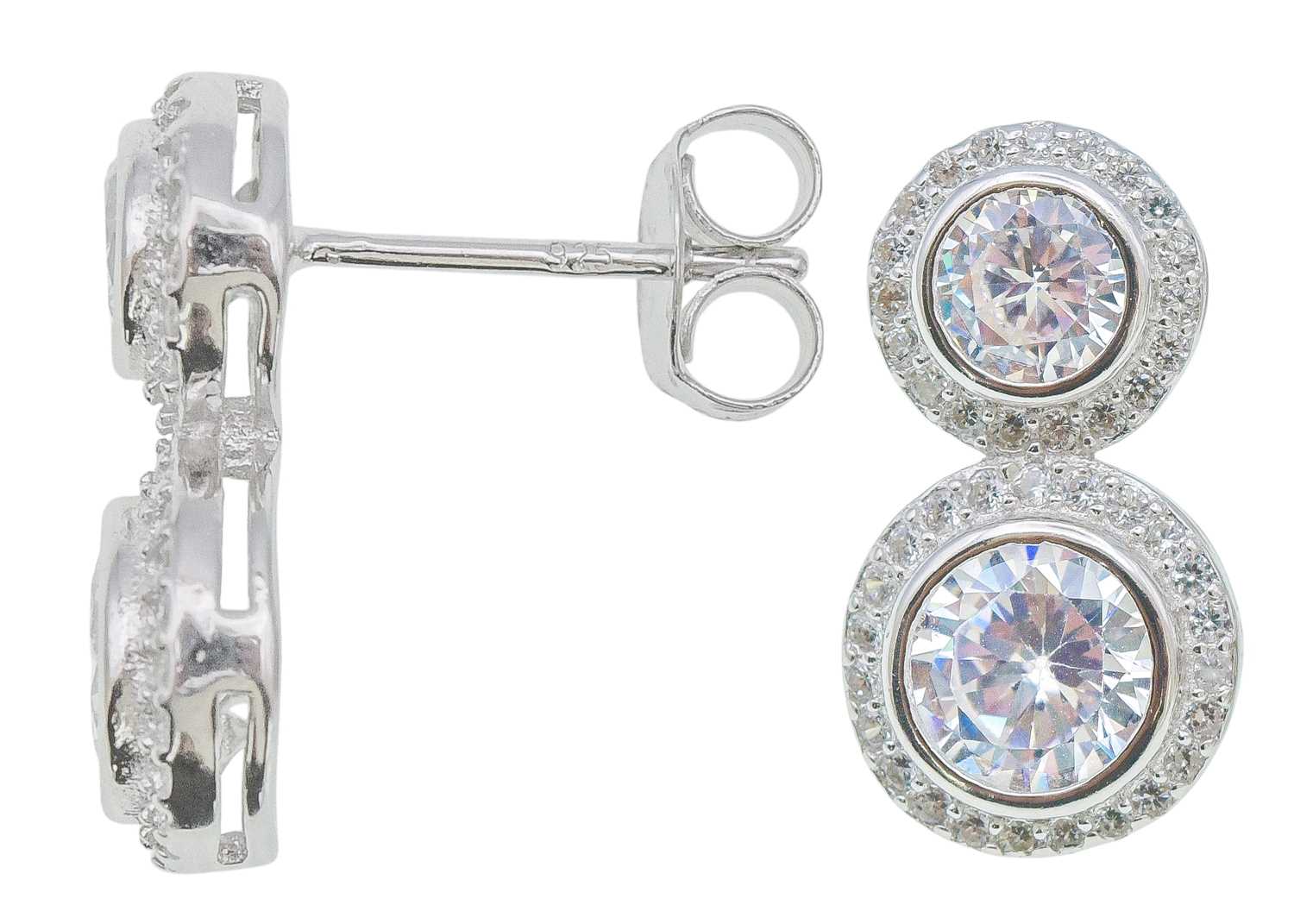 Lot 104 - A pair of silver CZ double-halo drop