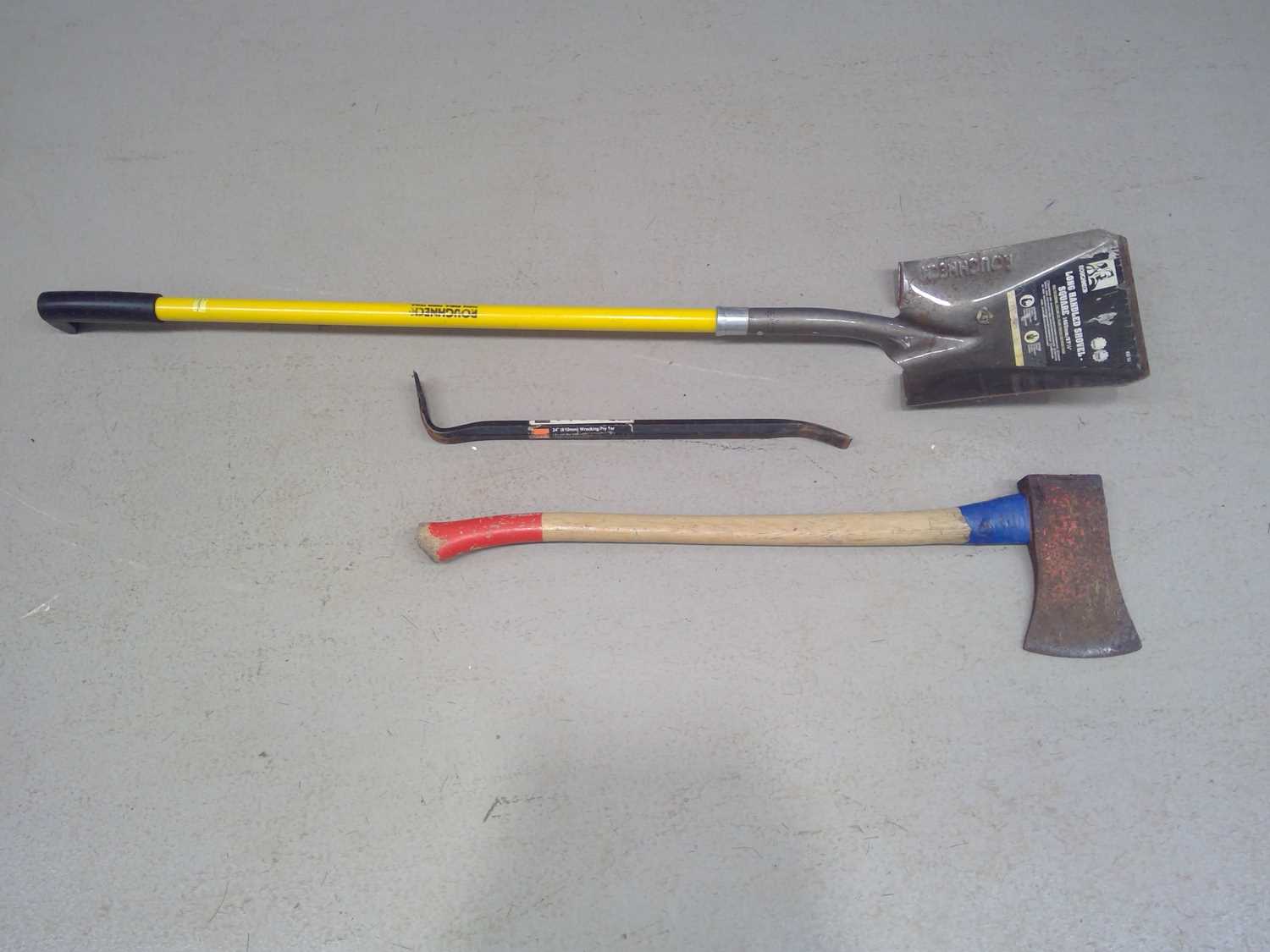 Lot 173 - A Long Handled Shovel, Axe and a Wrecking