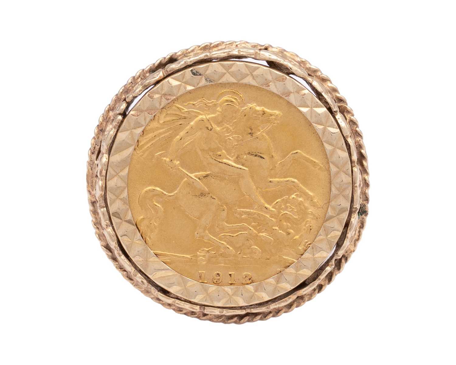 Lot 138 - A 1912 half-sovereign gold coin mounted in a