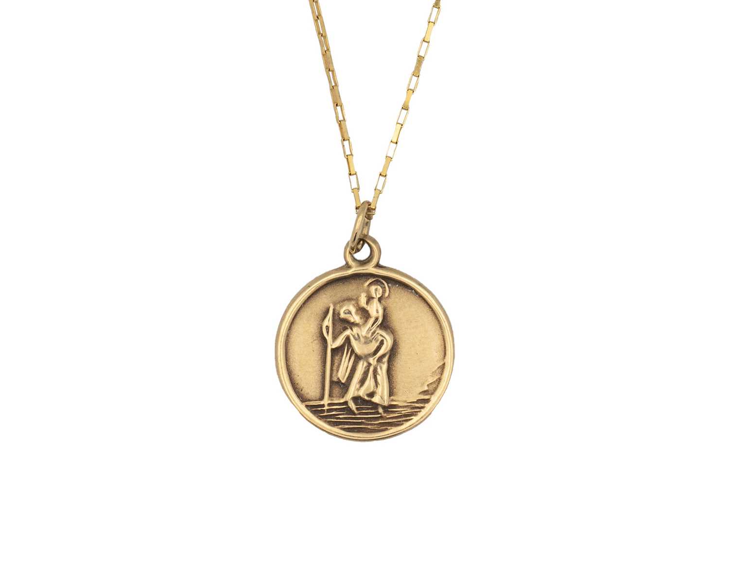 Lot 186 - A 9k gold St Christopher charm/pendant on a
