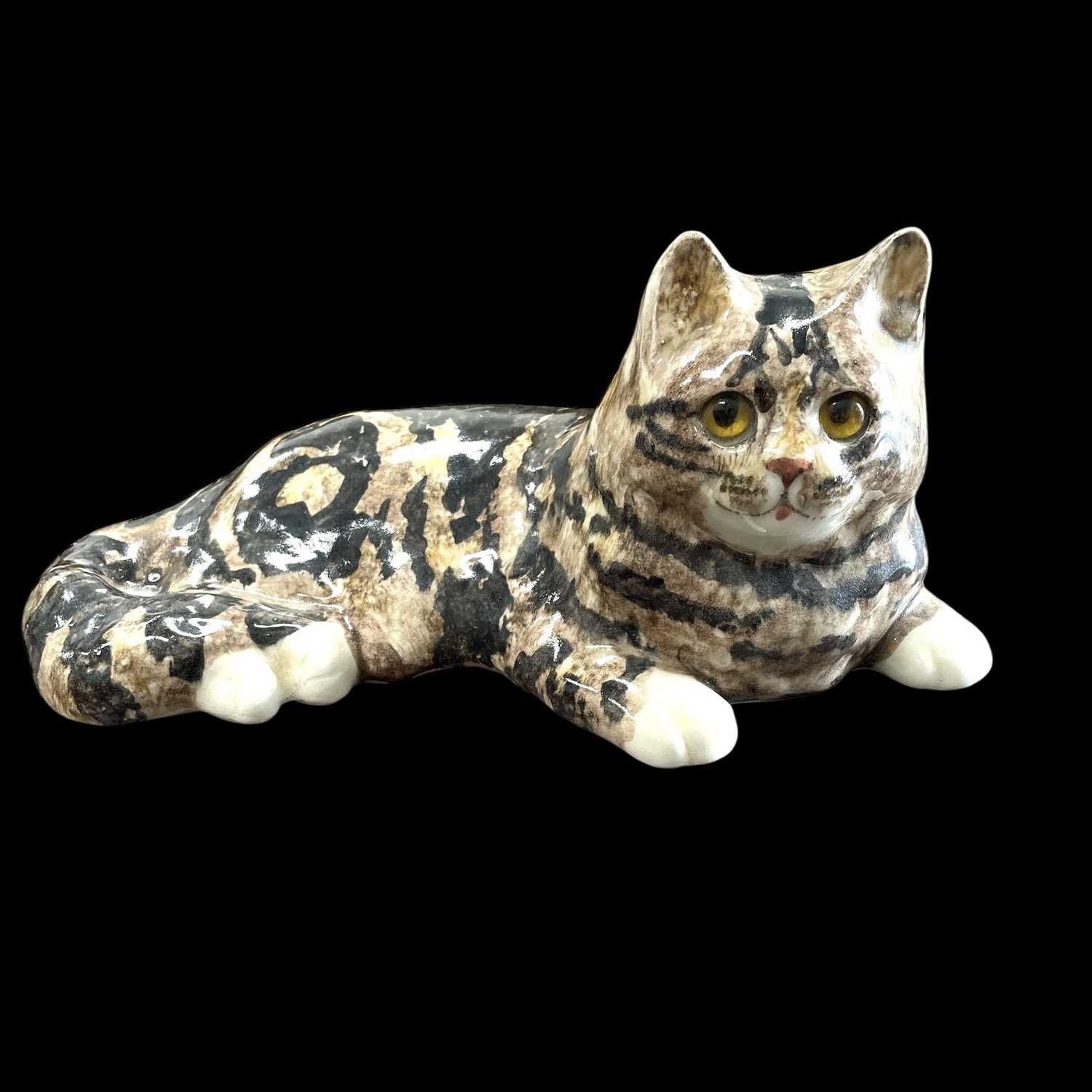 Lot 96 - A Winstanley tabby cat numbered 6, 38cm long.