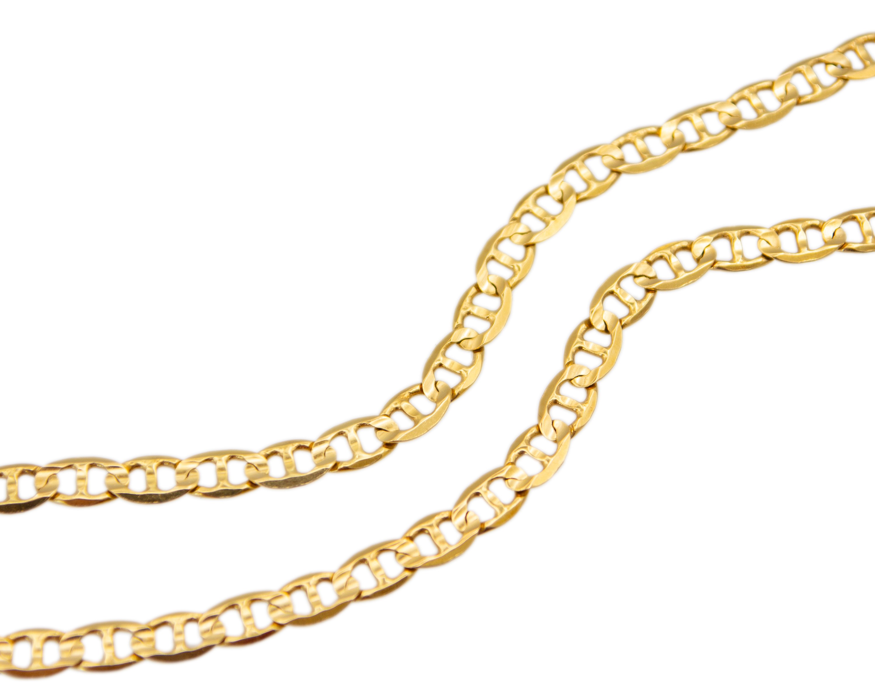 Lot 178 - An 18k gold mariner link 21" neck chain.