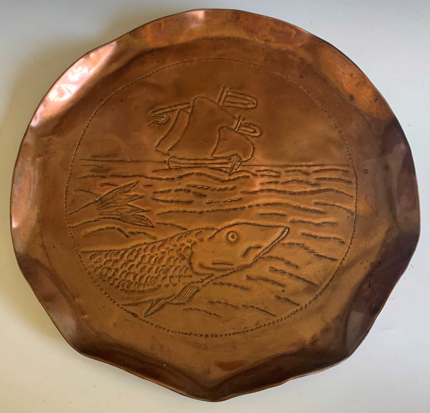 Lot 321 - A Cornish art copper tray, attributed to