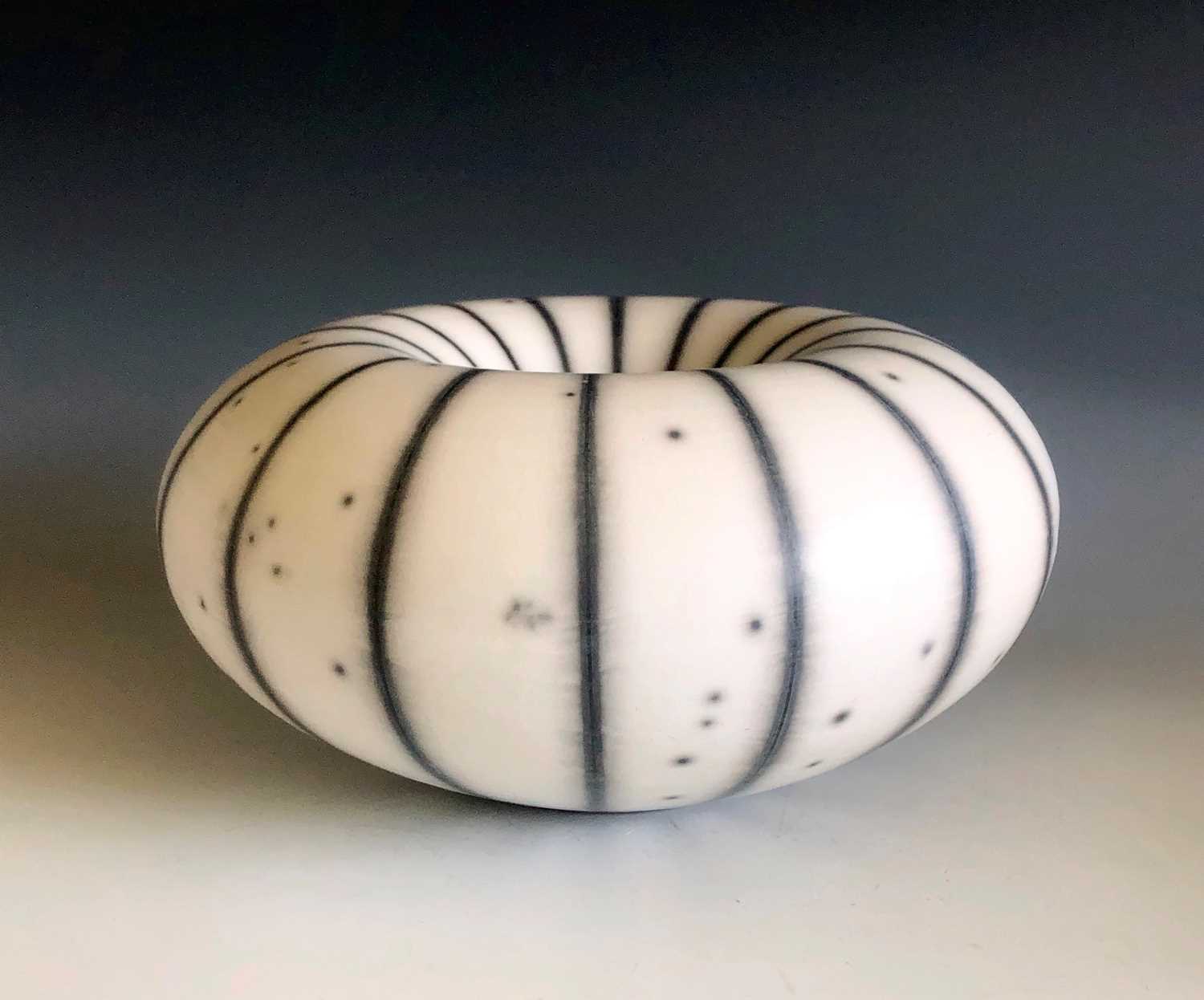 Lot 527 - Tim ANDREWS A stripe resist 'Humbug' raku
