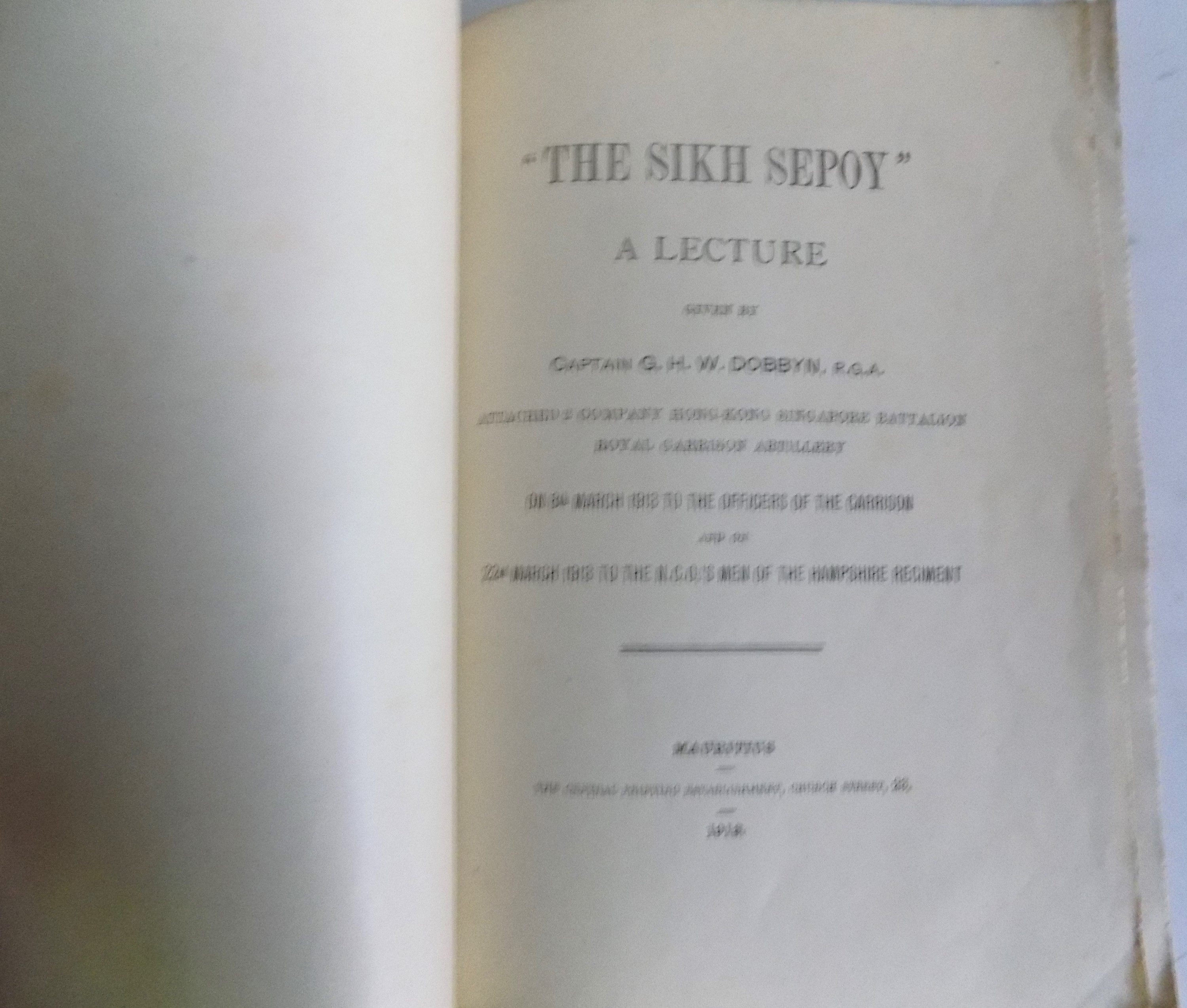 Lot 1428 - "The Sikh Sepoy." A lecture given by