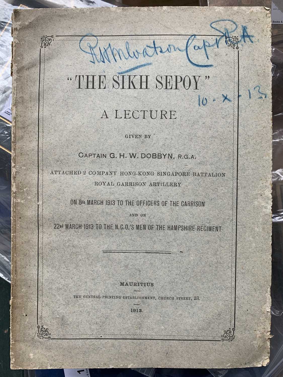 Lot 1428 - "The Sikh Sepoy." A lecture given by