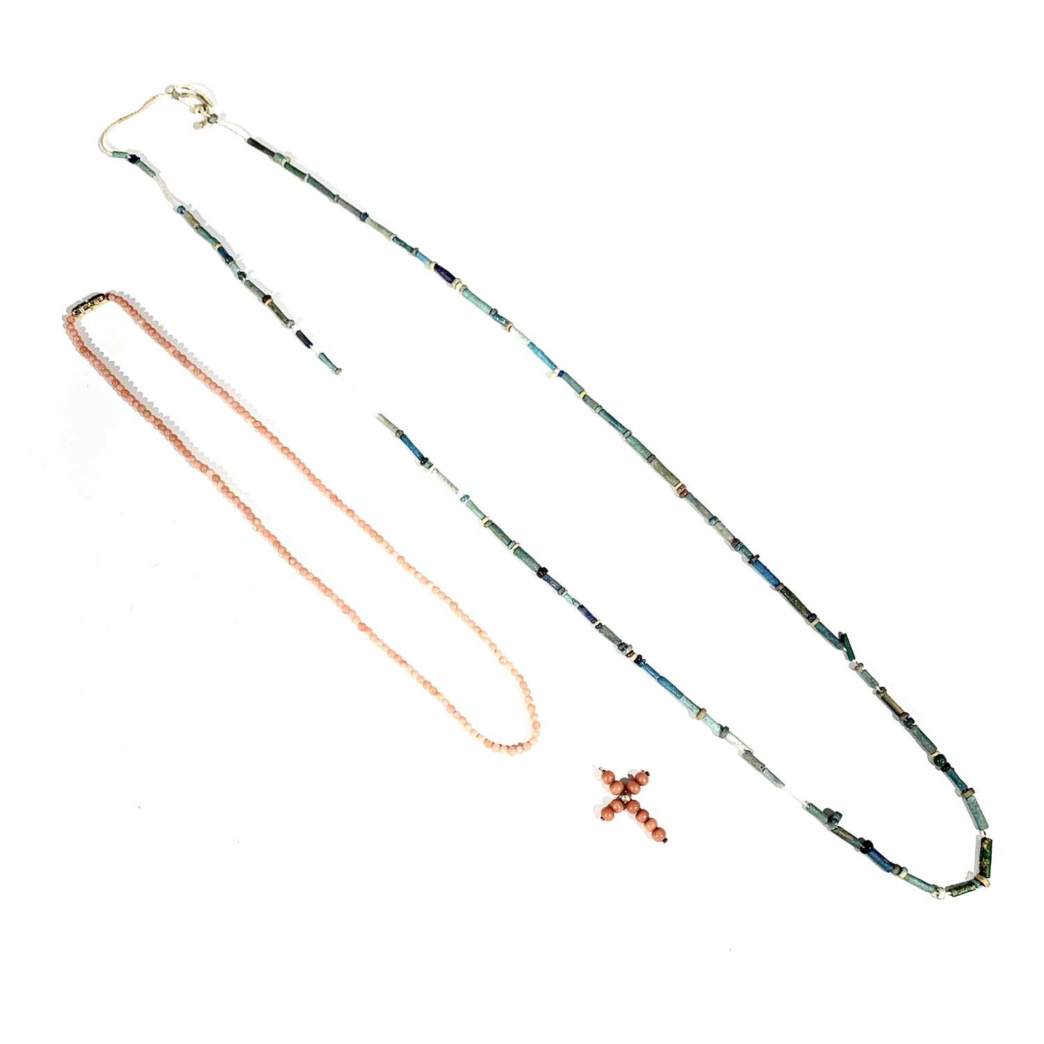 Lot 2304 - A coral cross, a coral necklace and ancient