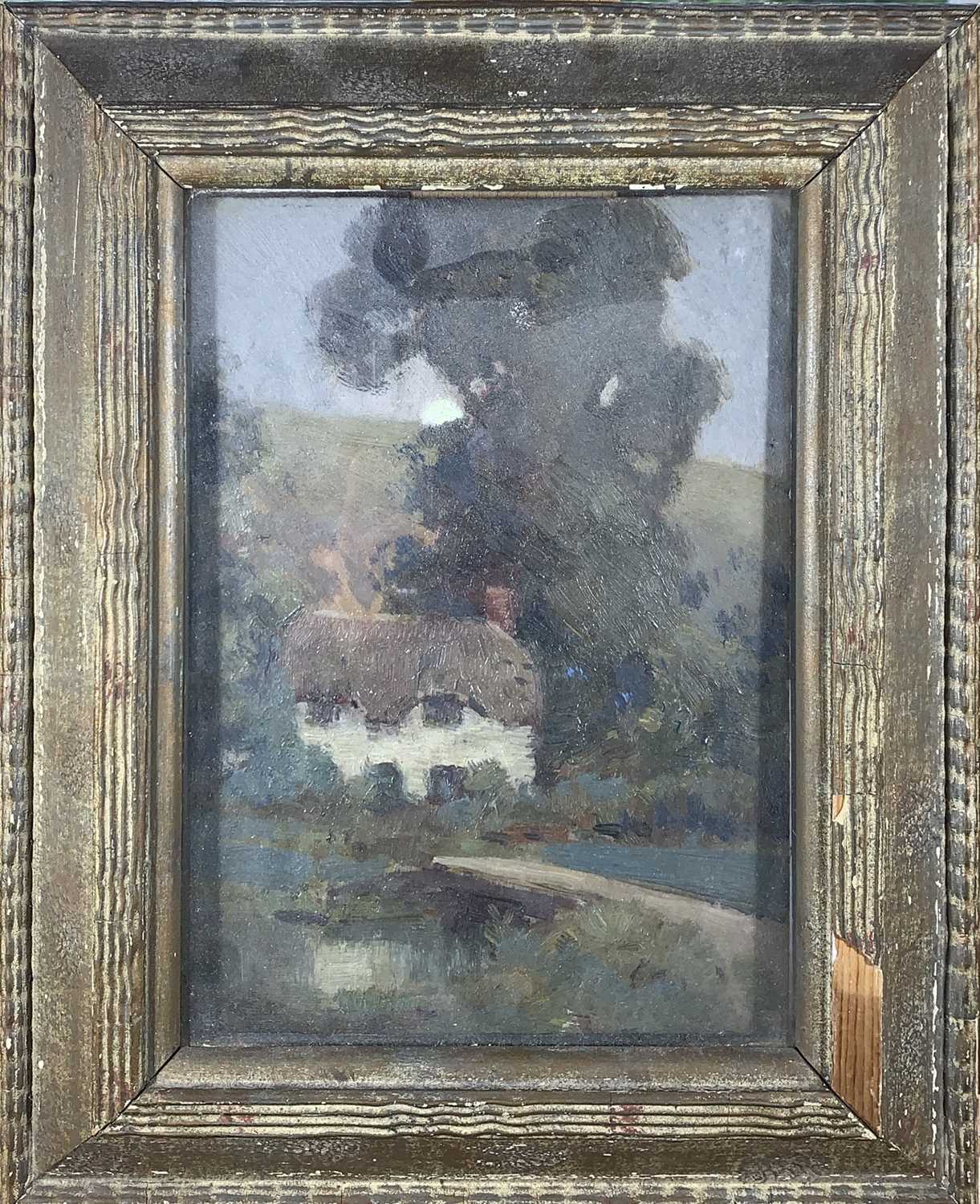 Lot 108 - Fred MILNER (1863-1939) Moonrise cottage Oil