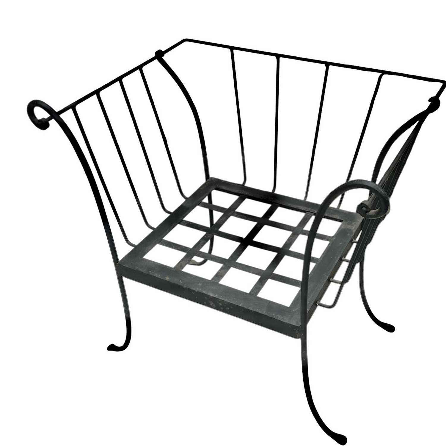 Lot 180 - A wrought iron chair with loose cushions.