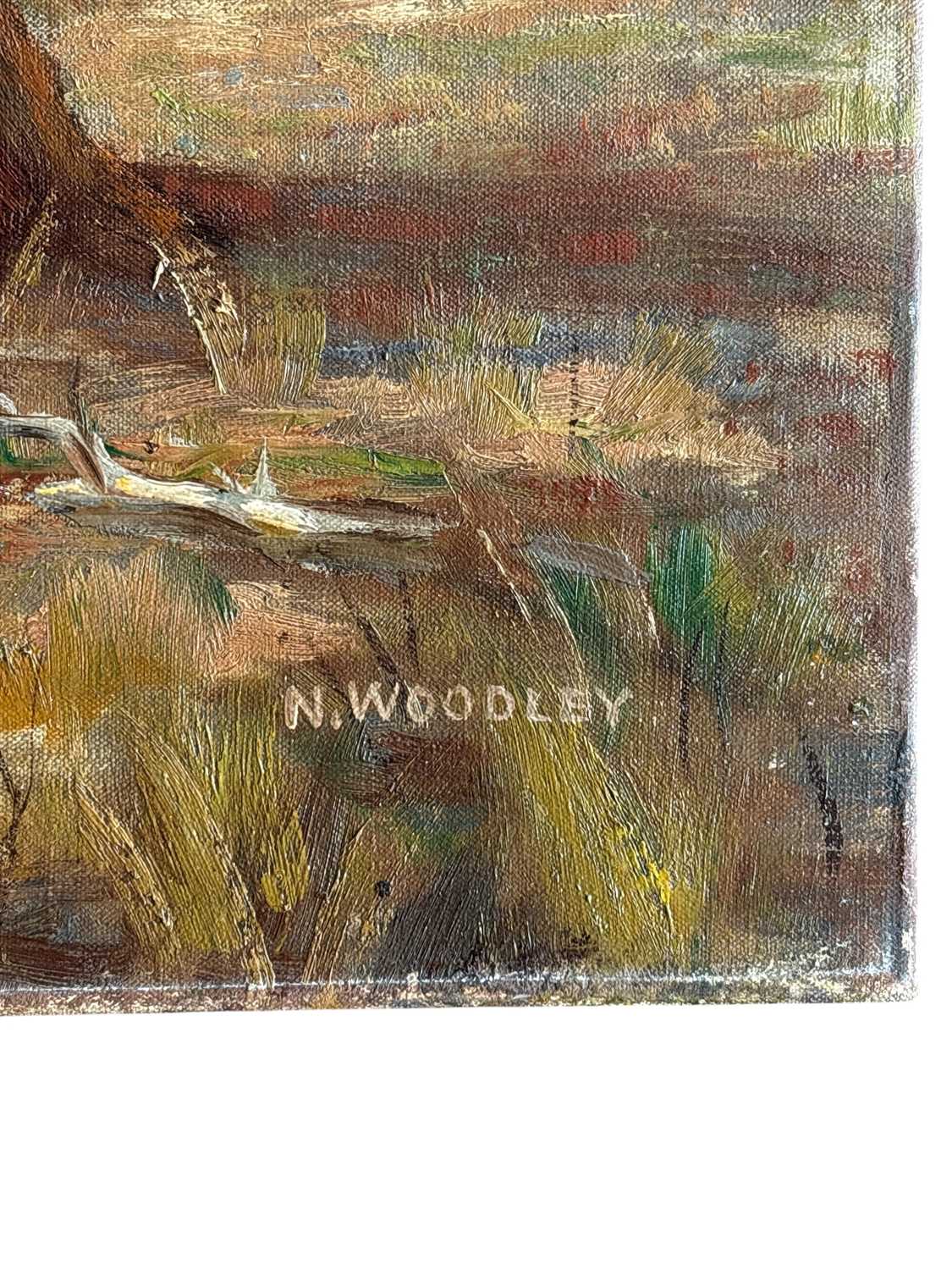 Lot 199 - N WOODLEY (XX), Sheep Grazing, oil on canvas,