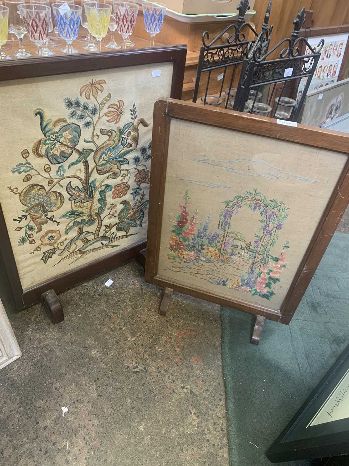 Lot 154 - Two embroidered fire screens