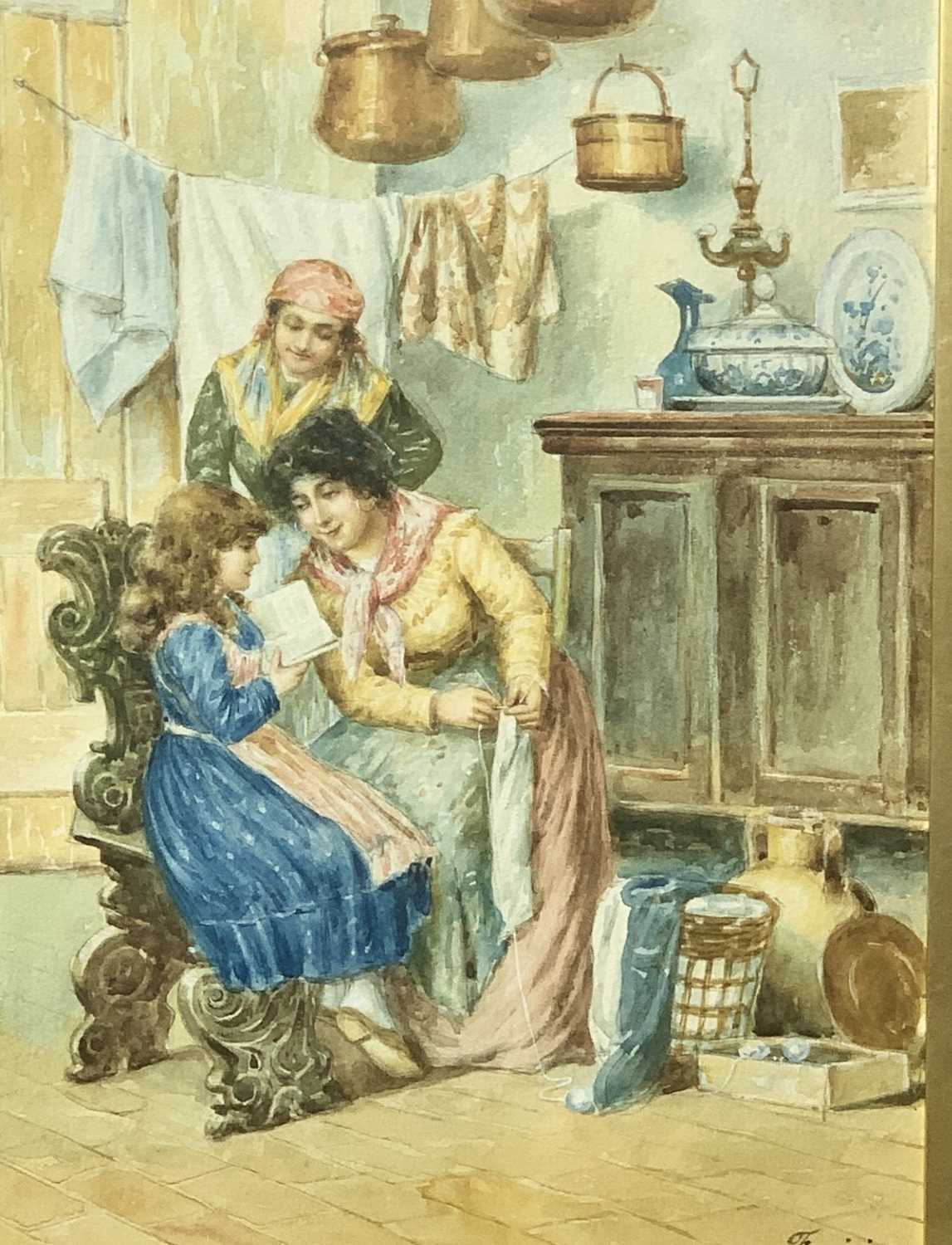 Lot 822 - FERINI The Lesson Watercolour Signed 30 x